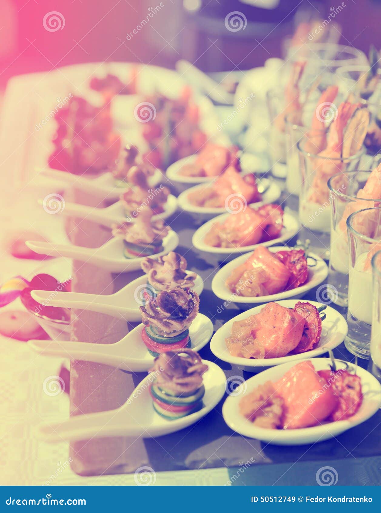 Spoons with Seafood Snacks, Toned Stock Image - Image of table, spoon ...