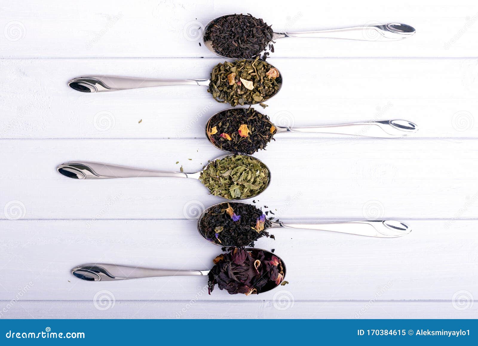 Spoons with Various Types of Teas. Beautiful Artistic Composition. Top ...