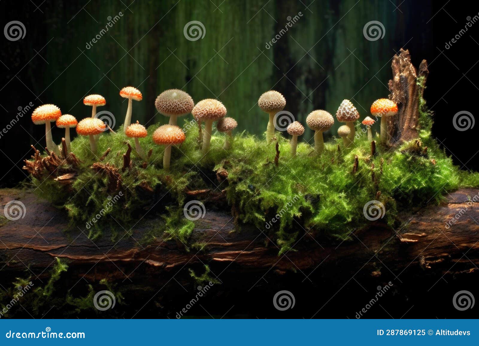 Spore Dispersion on a Mossy Log, Showcasing Life Cycle Stock Image ...