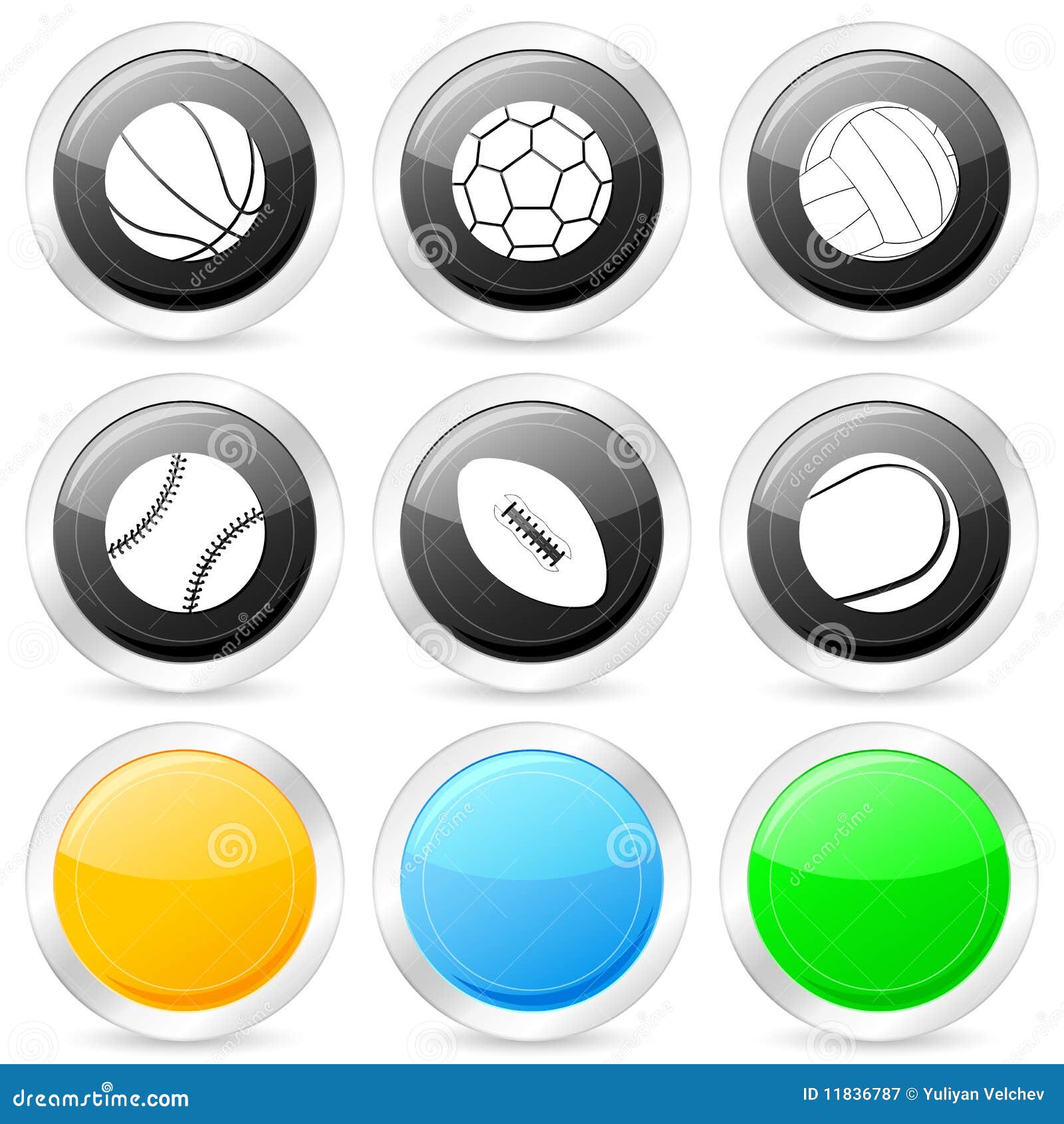 Sport ball circle icon set stock vector. Illustration of blue - 11836787