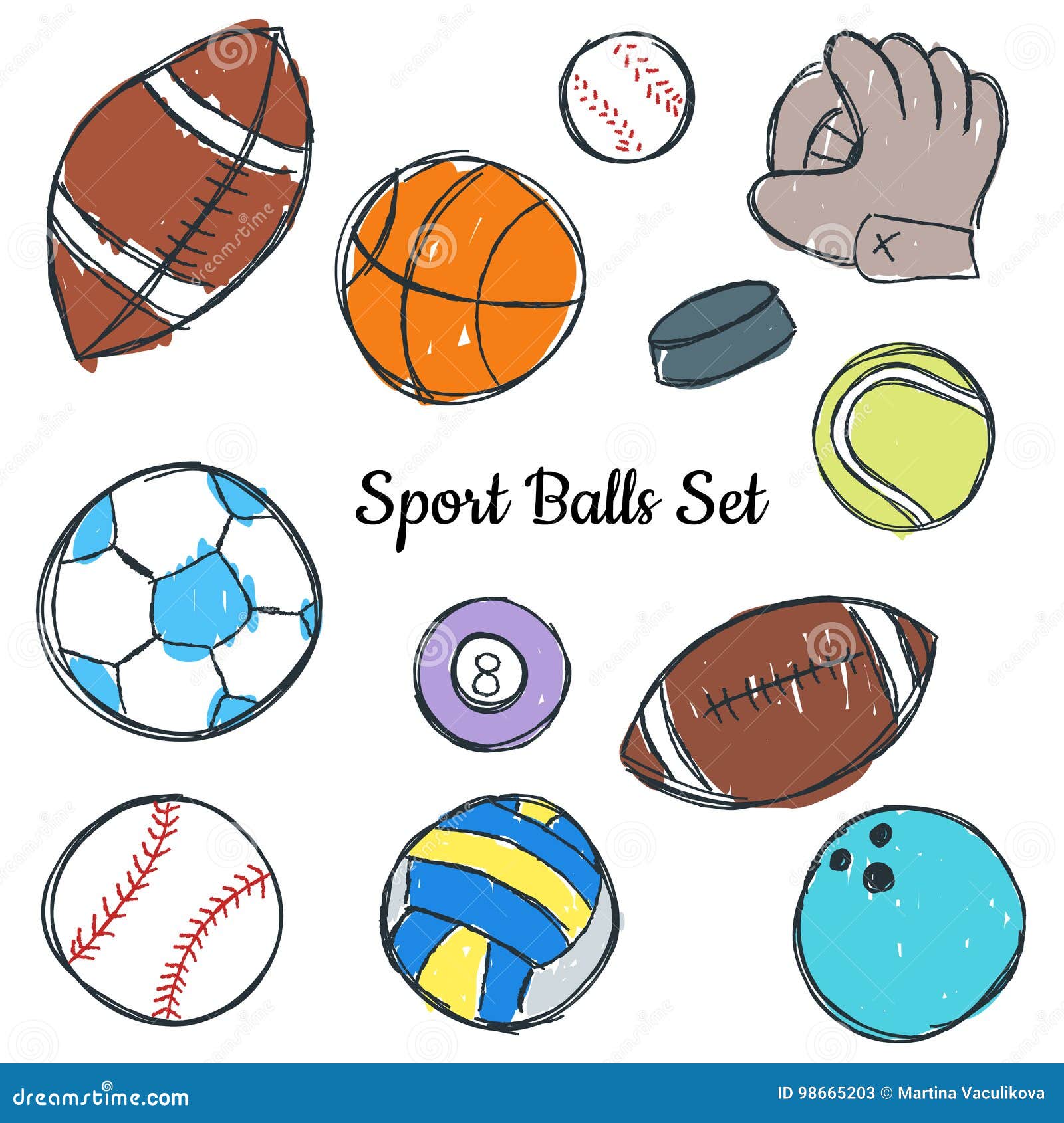 Sport ball doodle set stock vector. Illustration of artistic - 98665203