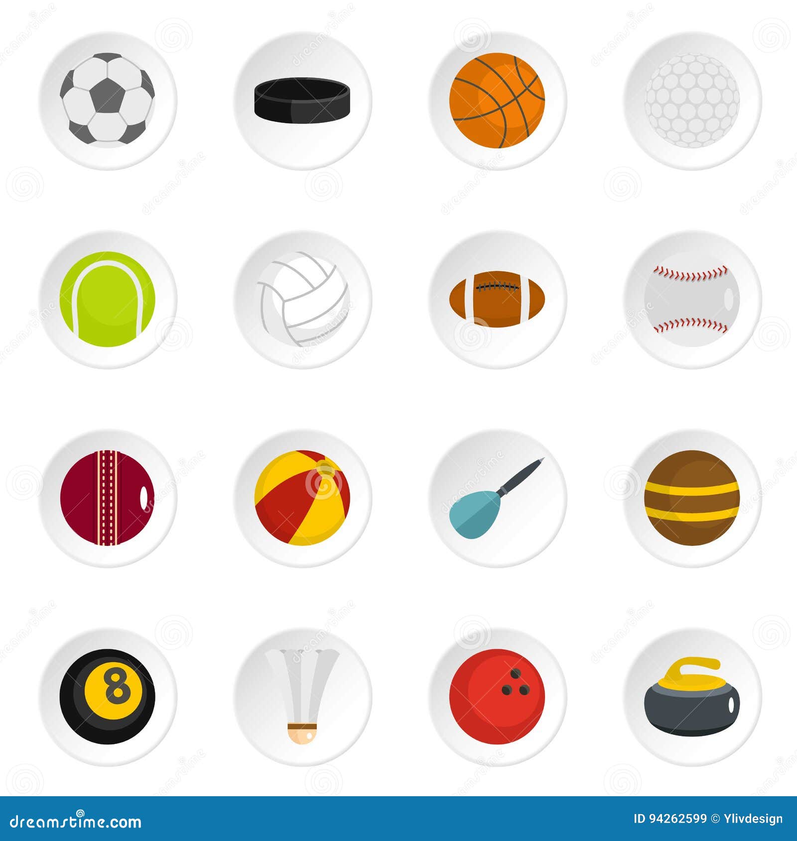 Sport Balls Icons Set in Flat Style Stock Vector - Illustration of ...