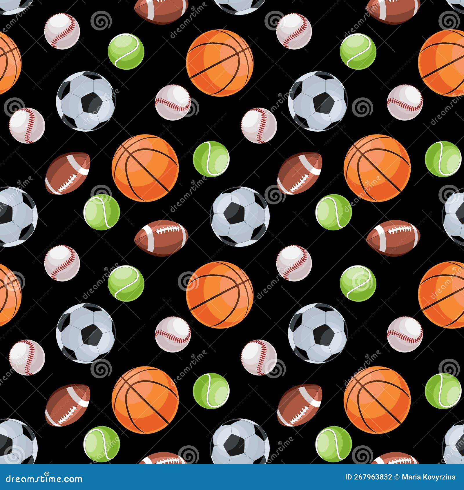 Sport Balls Seamless Pattern Stock Vector - Illustration of soccer ...