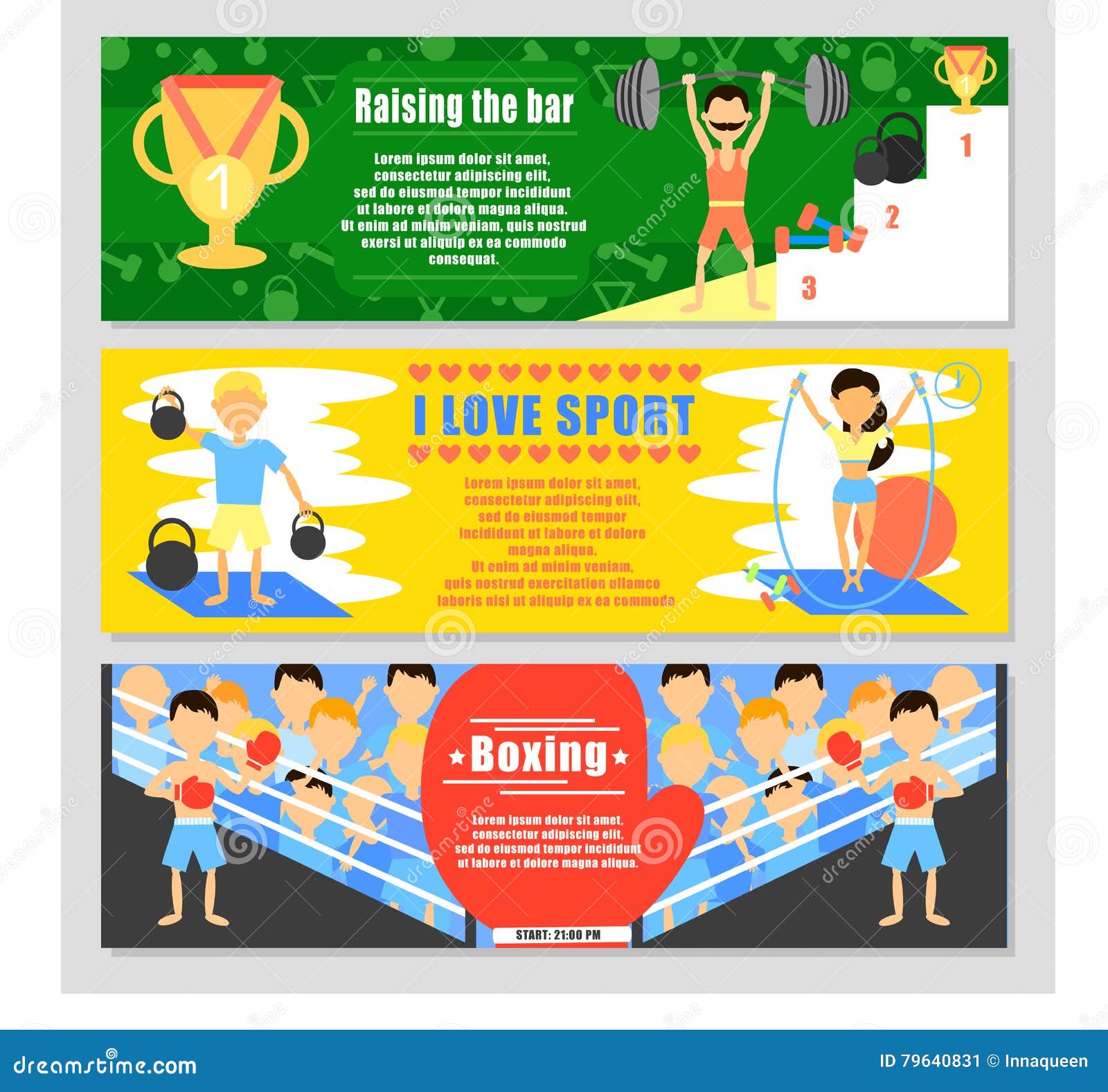 Sport Banner Set. Boxing Banner. Vector Illustration. Flat Style. Stock ...