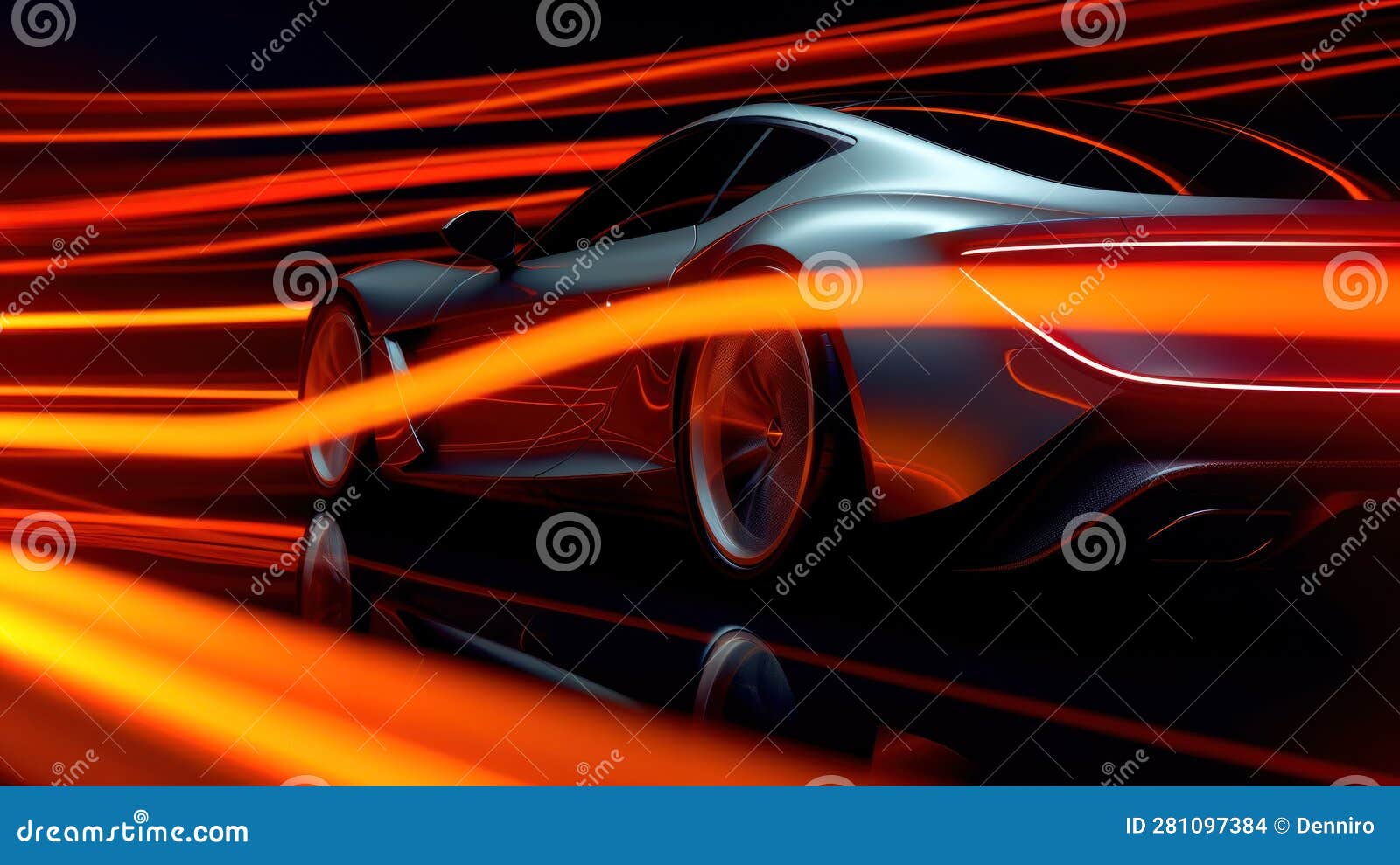 A Sport Car Speeding through Neon Stripes Stock Illustration ...