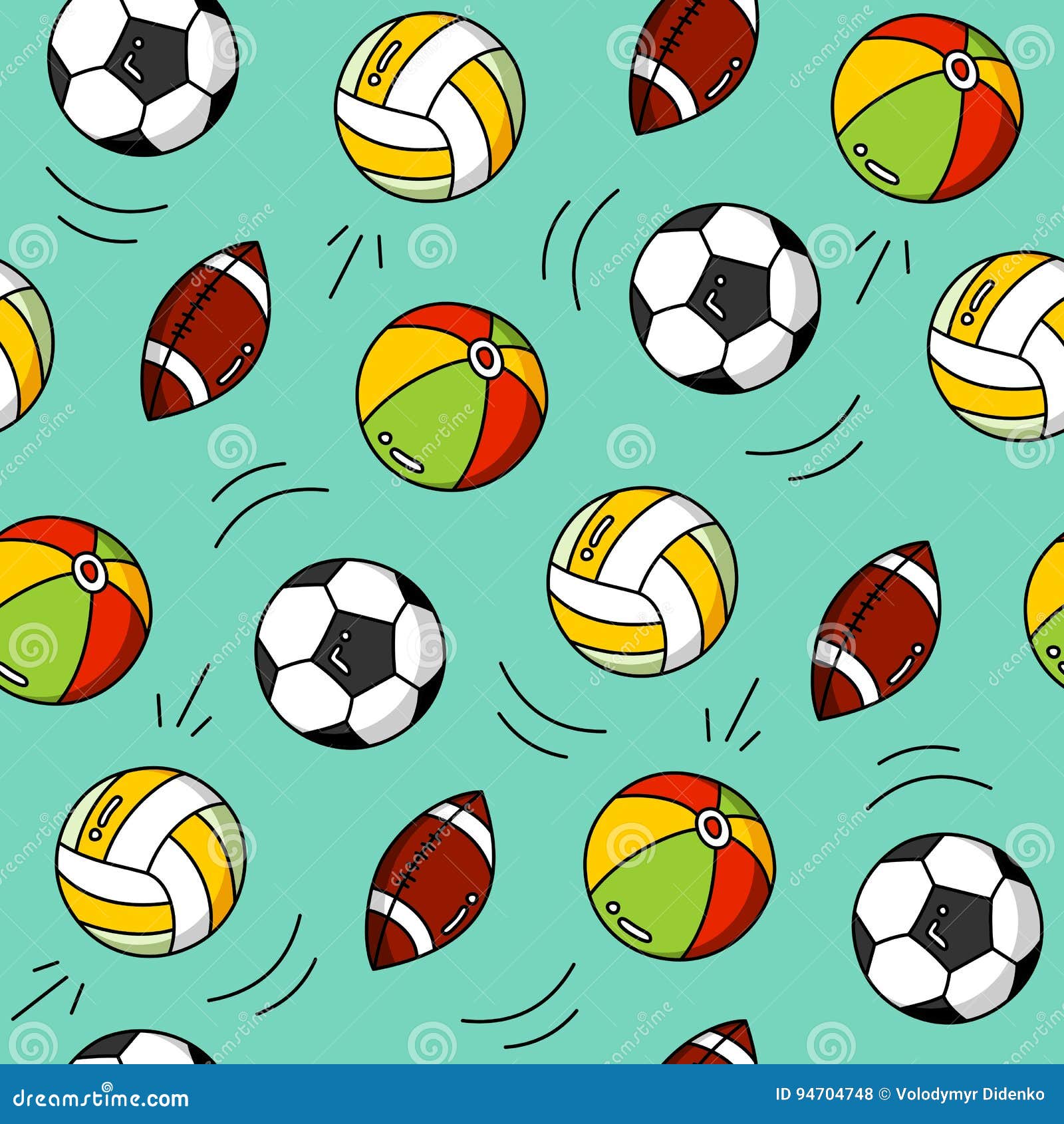 Sport Cartoon Pattern Seamless Vector Flat Background Stock Vector ...
