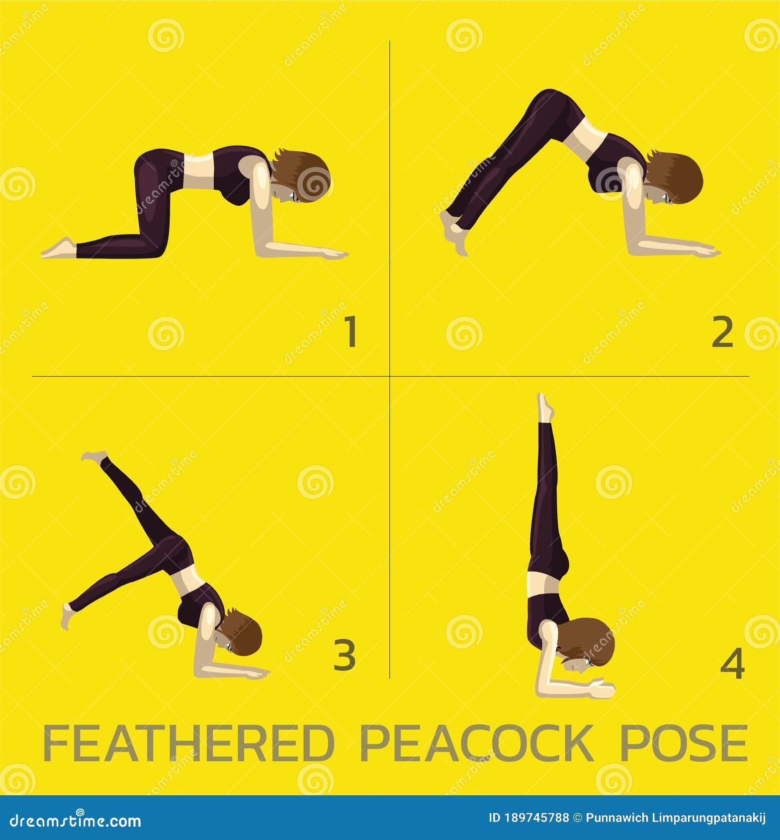 Feathered Peacock Pose Yoga Manga Tutorial How Cartoon Vector ...