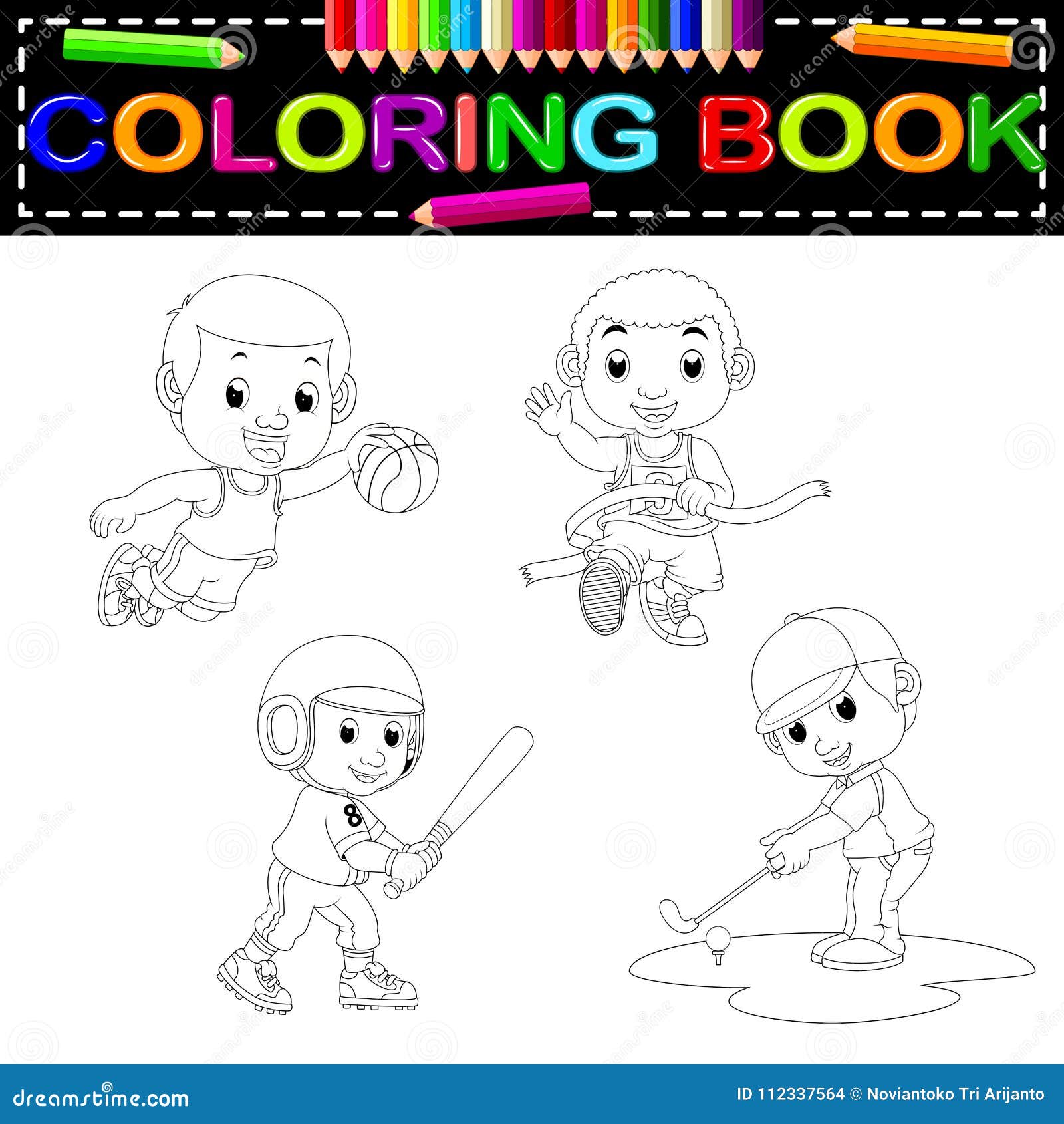 Sport coloring book stock vector. Illustration of fitness - 112337564
