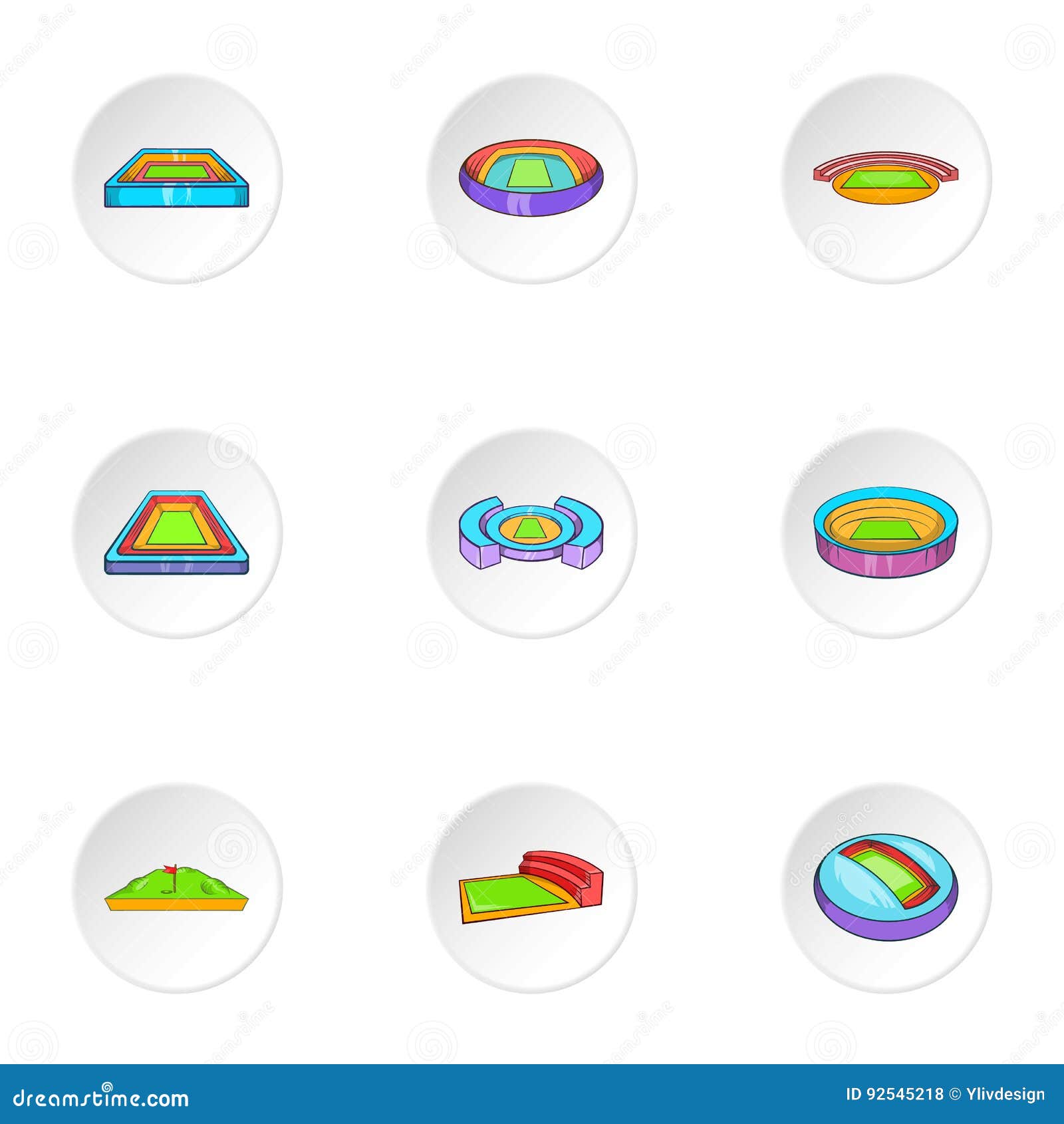 Sport Complex Icons Set, Cartoon Style Stock Vector - Illustration of ...