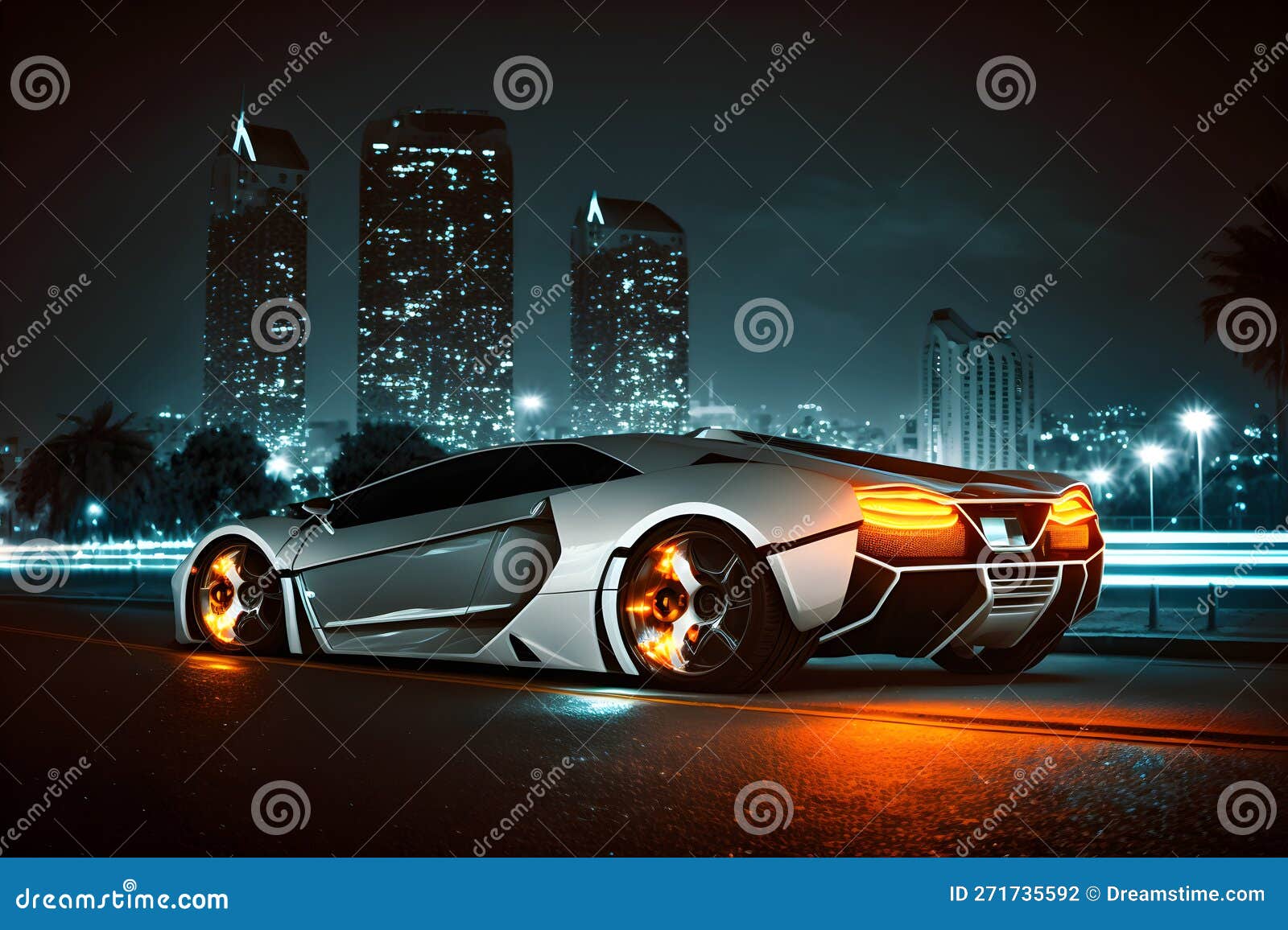 Sport Concept Car in the Night City Stock Illustration - Illustration ...