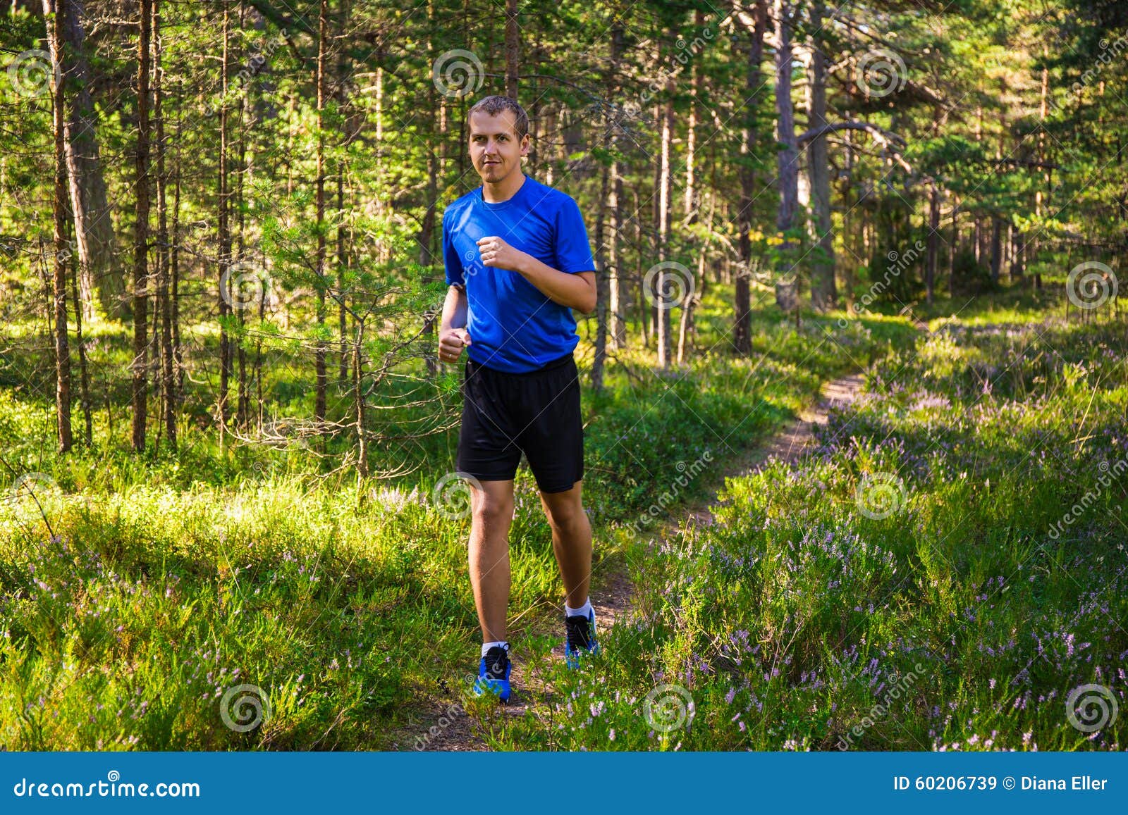 Sport Concept - Man Jogging in Forest Stock Image - Image of athletic ...