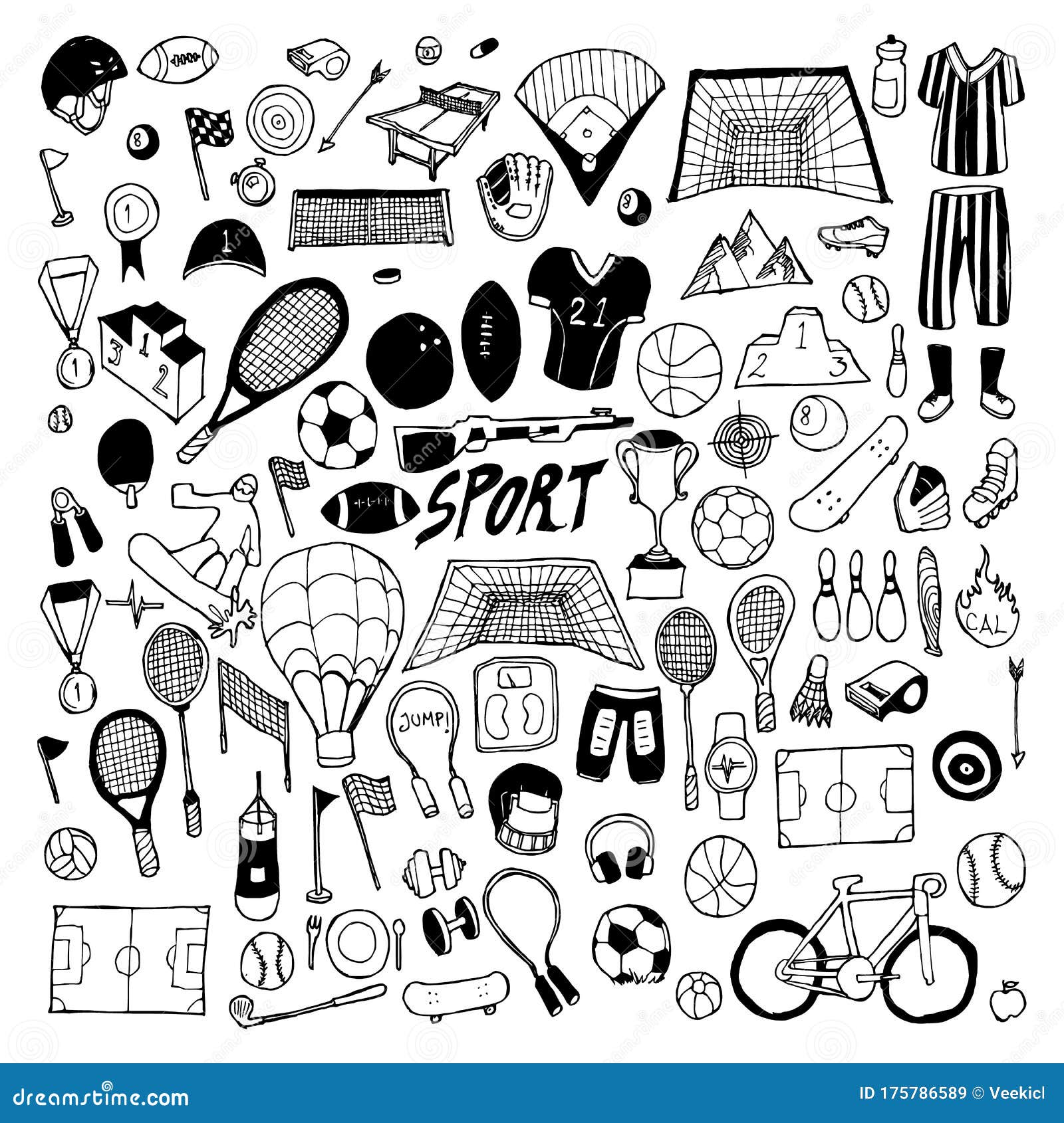 Sport Doodle Set. Drawing Vector Illustration Hand Drawn Eps10 Stock ...
