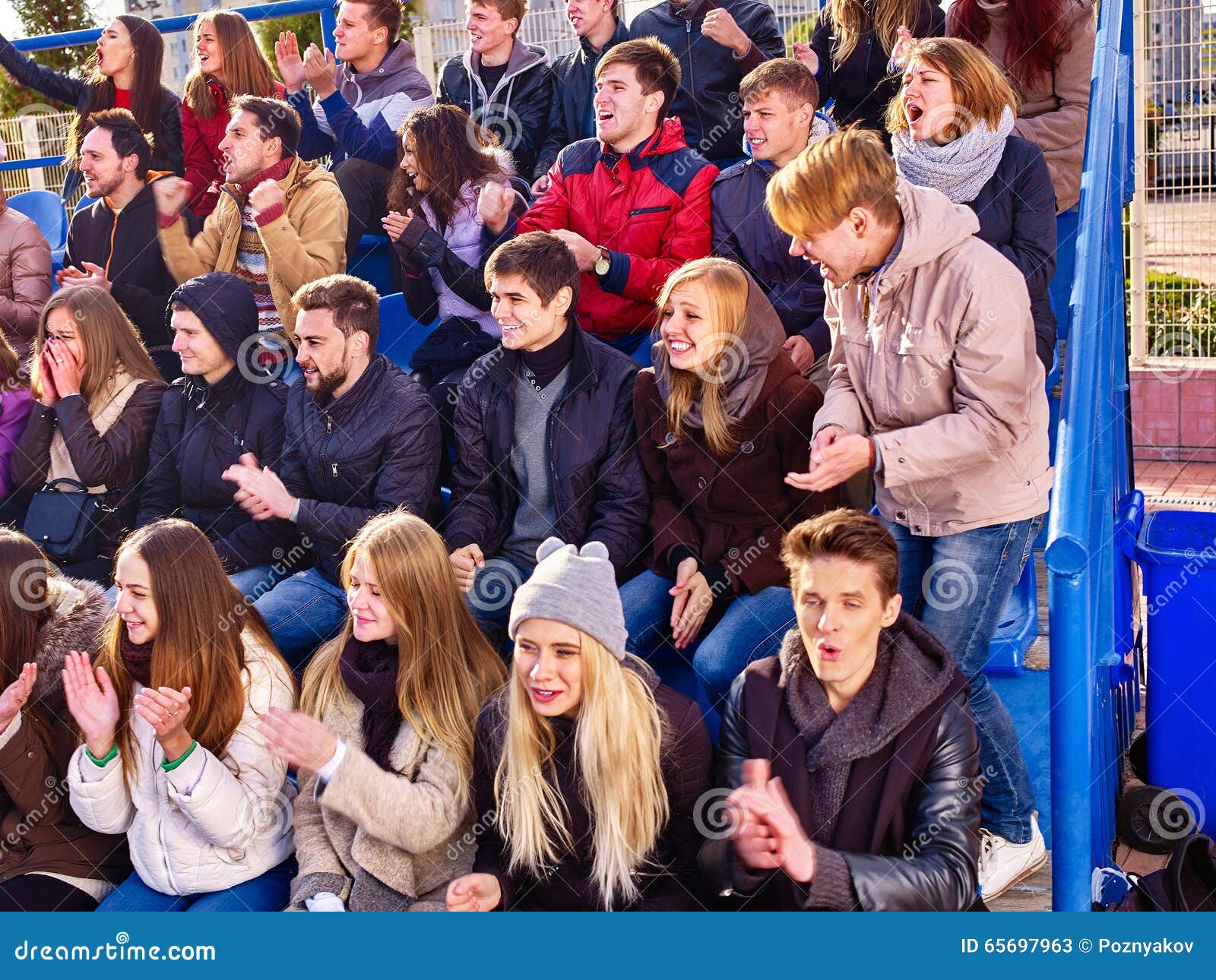 Sport Fans Clapping and Singing on Tribunes. Stock Image - Image of ...