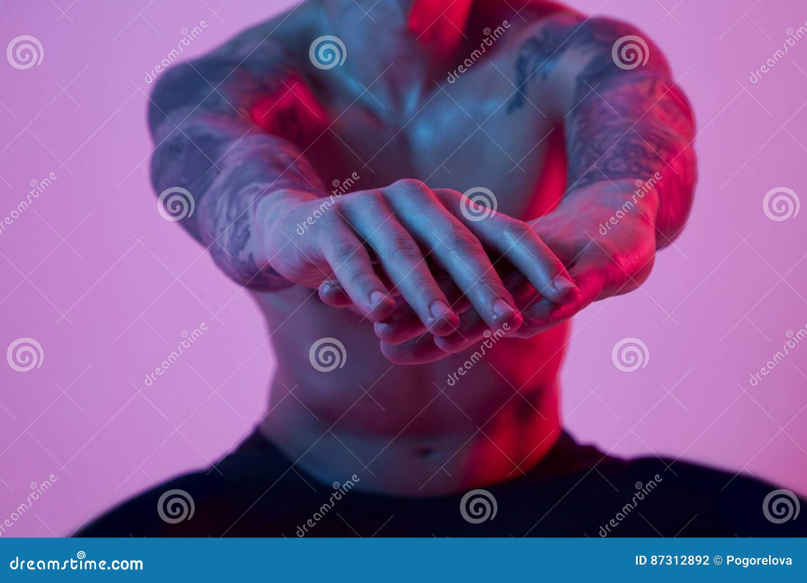 Hands And Flash With Religious Symbols And Universe Background Royalty ...