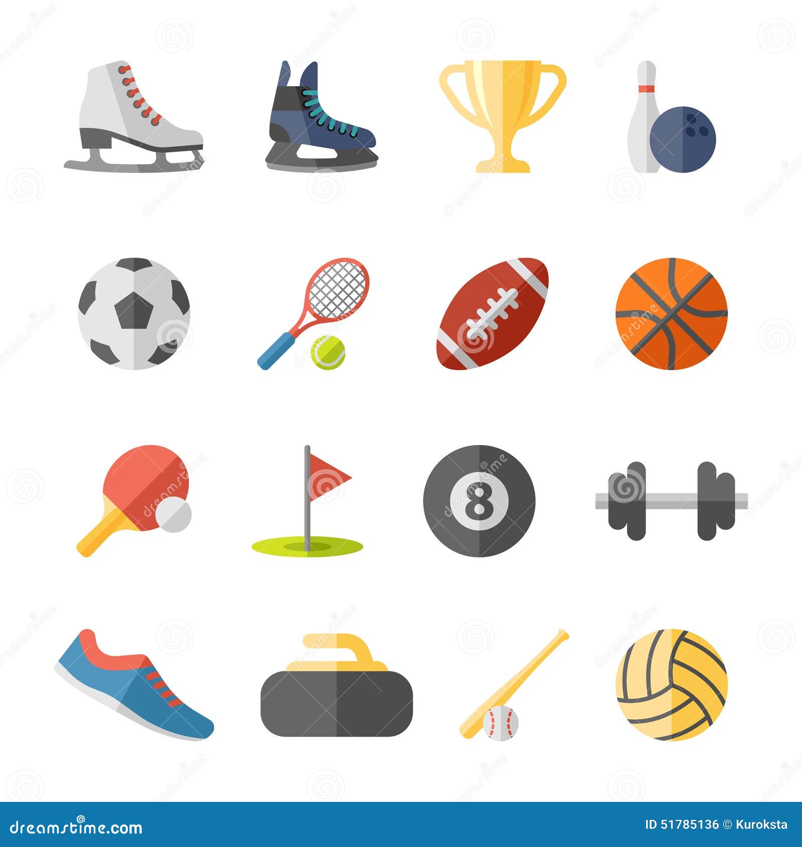 Sport flat icons stock vector. Illustration of icons - 51785136