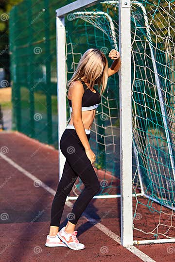 Sport Girl The Girl Is Doing Fitness Exercises Beautiful Young Sports Woman Doing Exercises