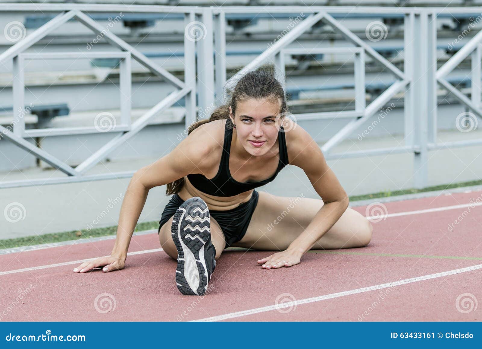 Sport Girl Doing Stretching Exercise In Stadium Stock Image Image Of