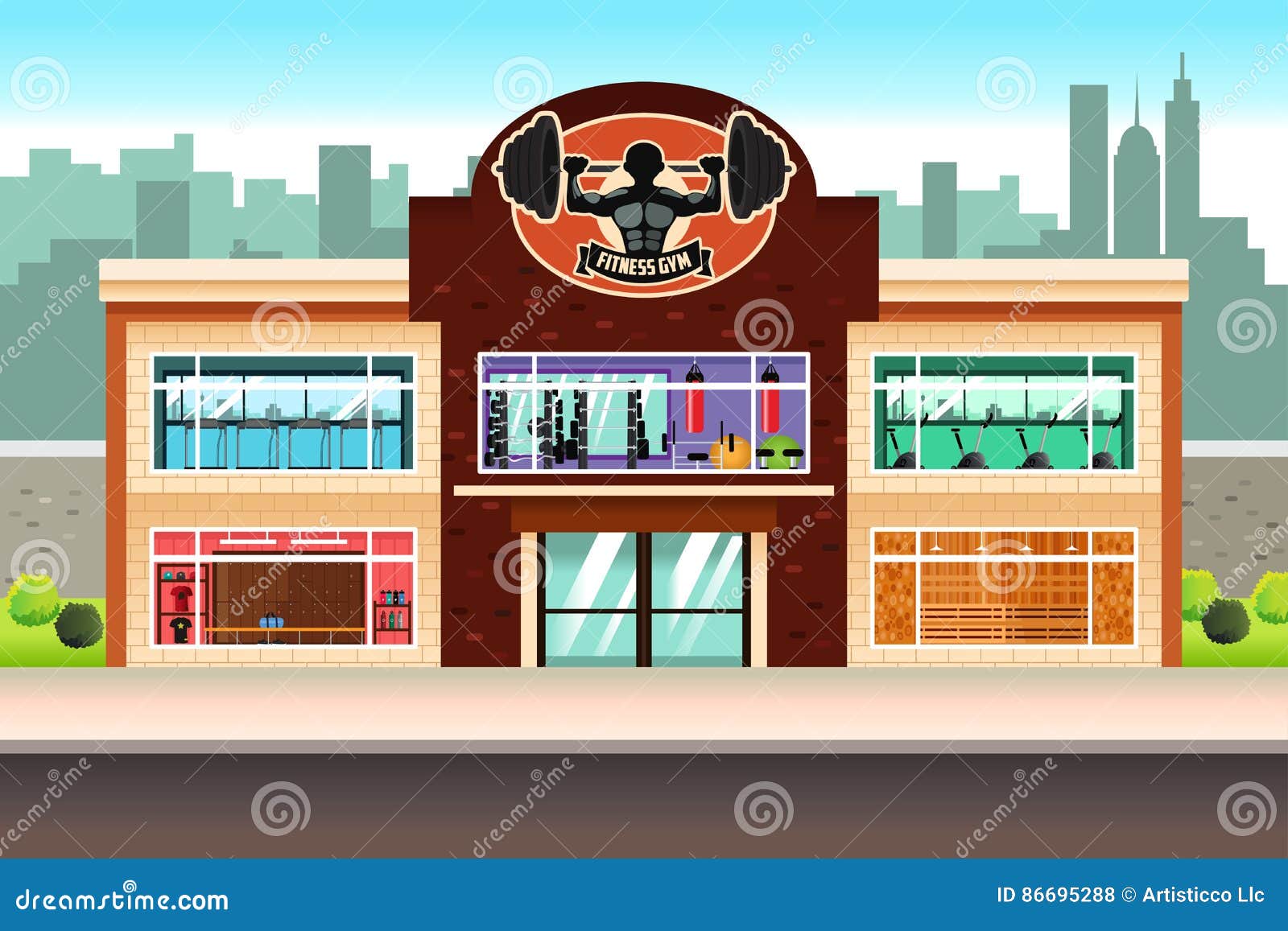 Sport Health Club Gym Stock Vector Illustration Of Architecture 86695288