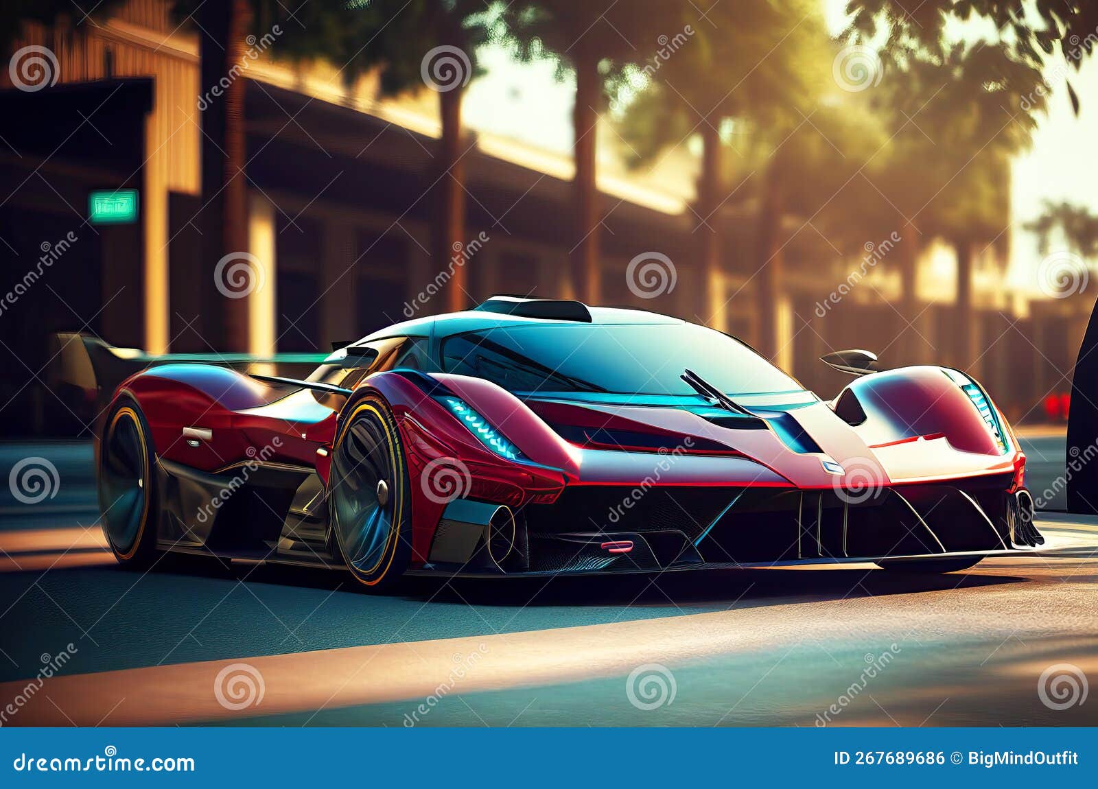 Sport Hypercar on the Street with Neon Lights Stock Photo - Image of ...