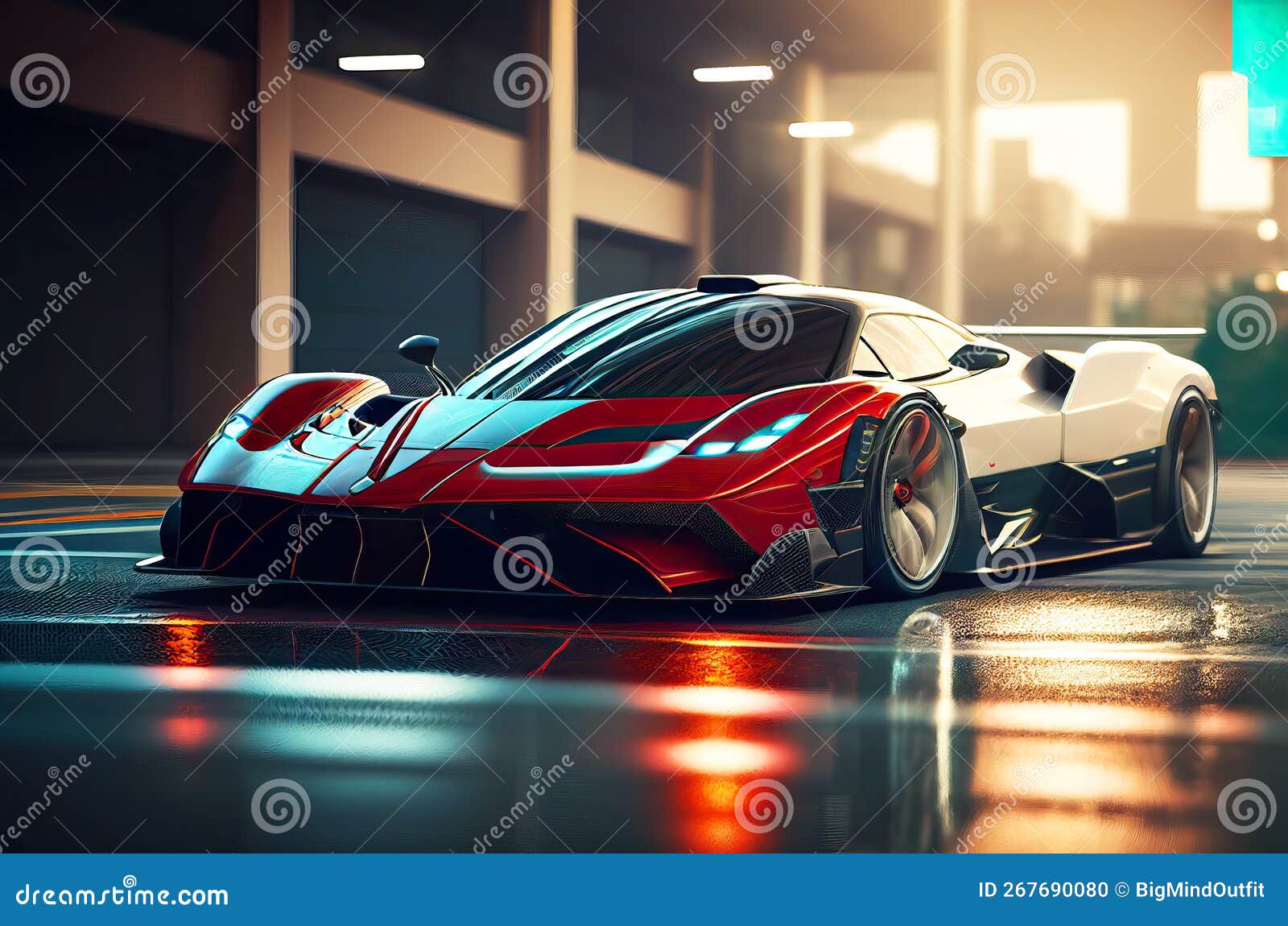 Sport Hypercar on the Street with Neon Lights Stock Illustration ...