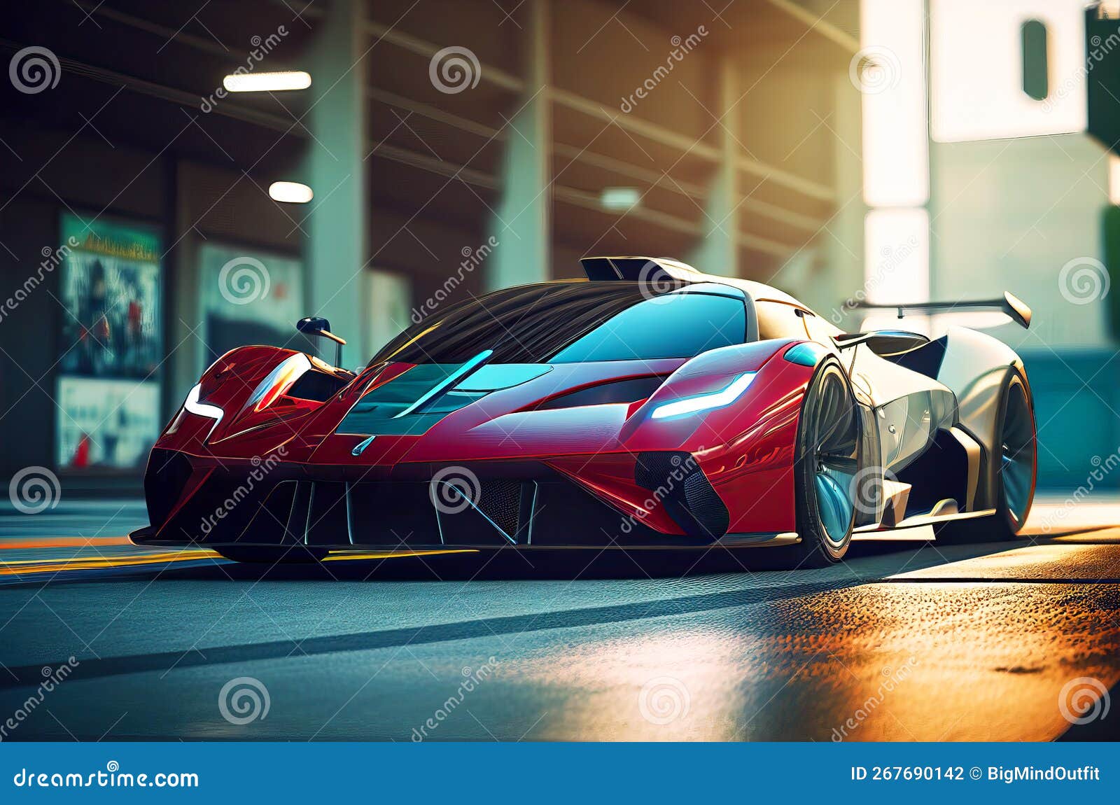 Sport Hypercar on the Street with Neon Lights Stock Illustration ...