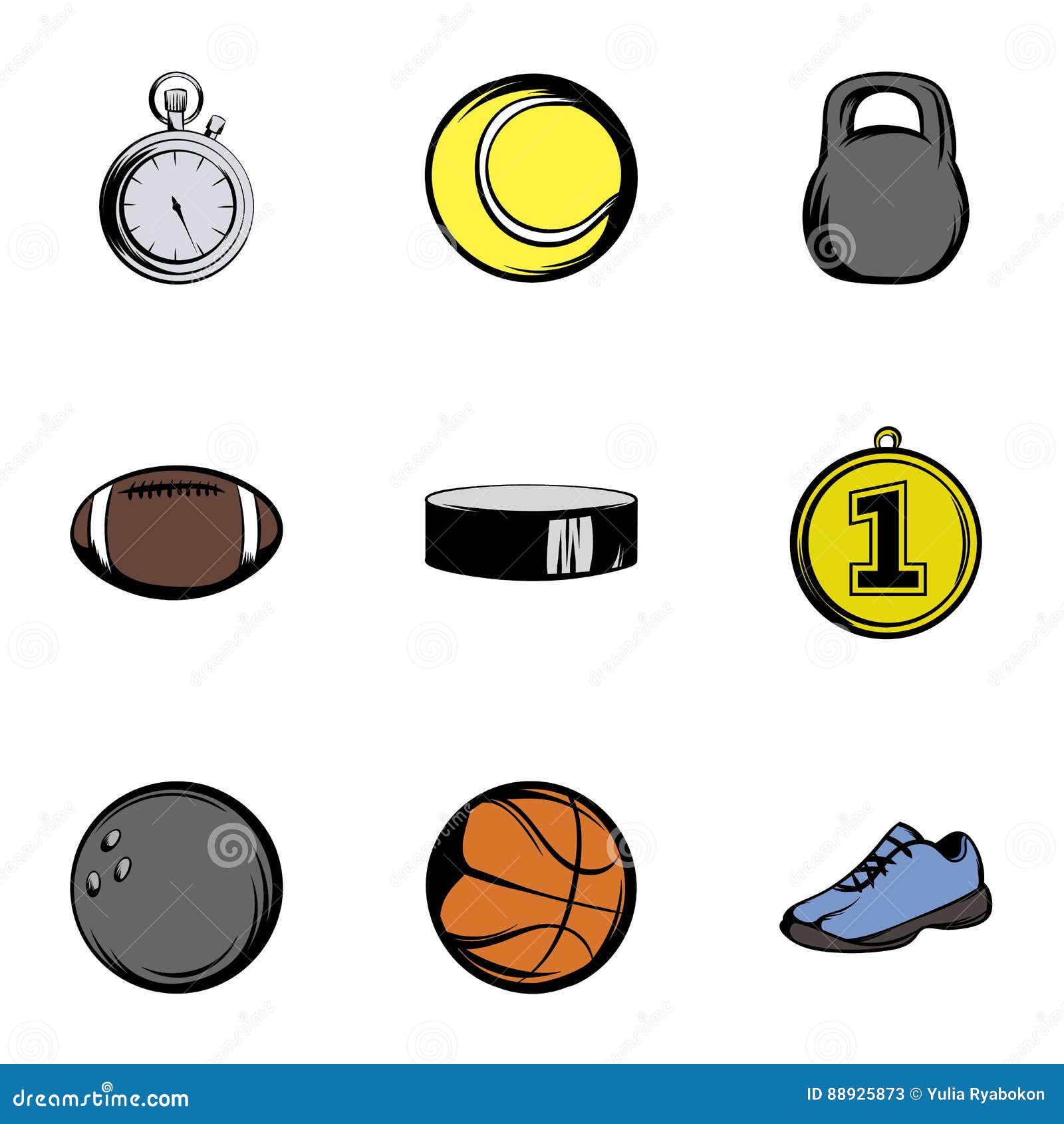 Sport Icons Set, Cartoon Style Stock Vector - Illustration of stopwatch ...