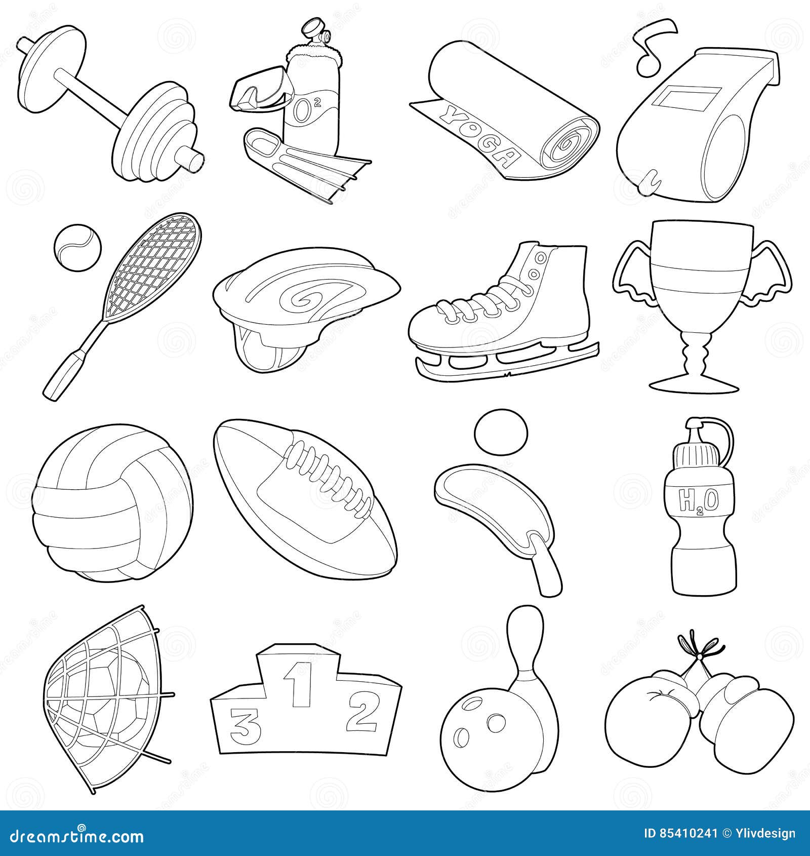 Sport Items Icons Set, Outline Style Stock Vector - Illustration of ...