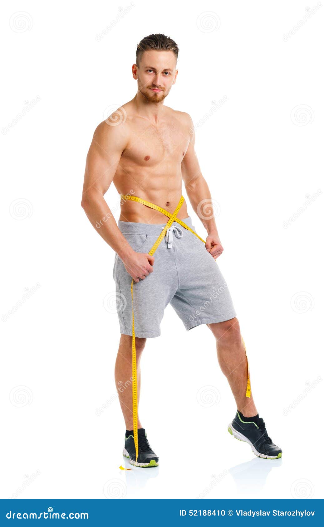 Sport Man with Measuring Tape on the White Stock Photo - Image of care ...