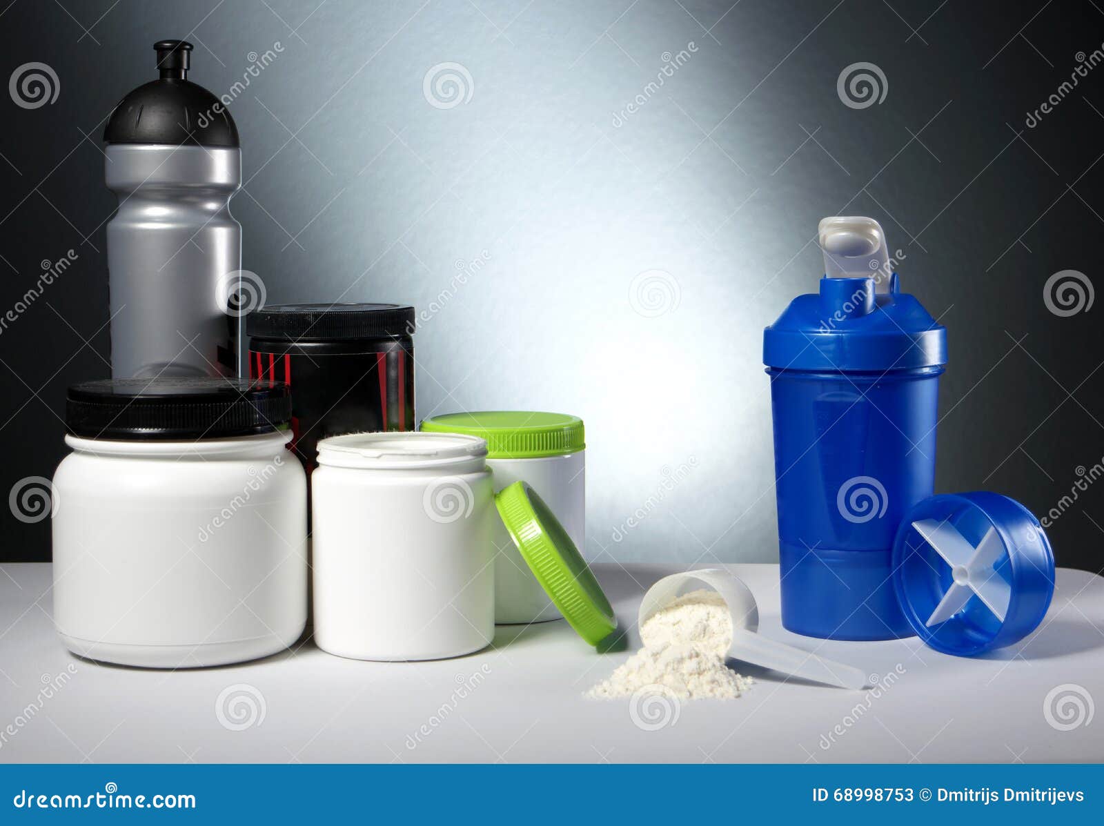 Sport Nutrition Supplement Containers with Shaker Stock Image - Image ...