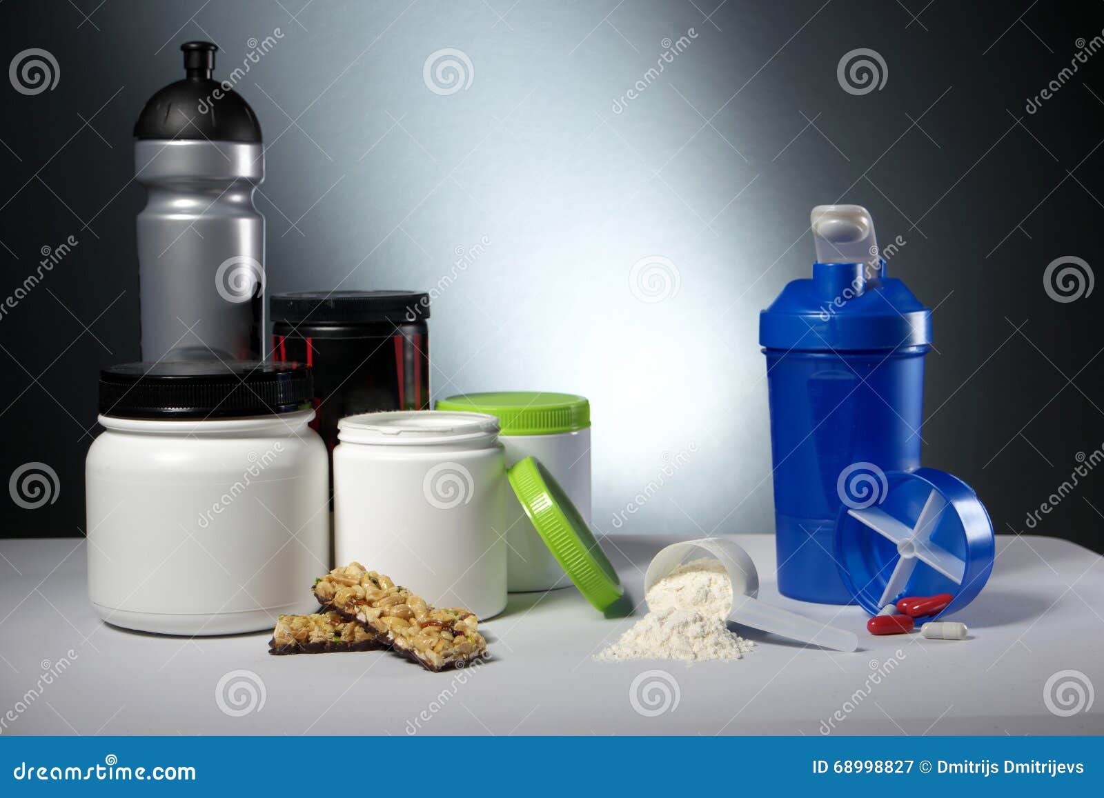 Sport Nutrition Supplement Containers with Shaker Stock Image - Image ...