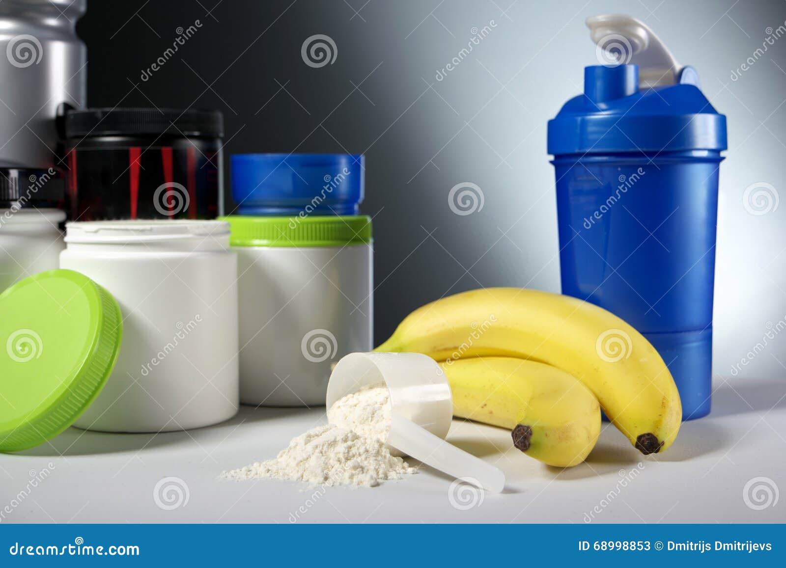 Sport Nutrition Supplement Containers with Shaker Stock Image - Image ...