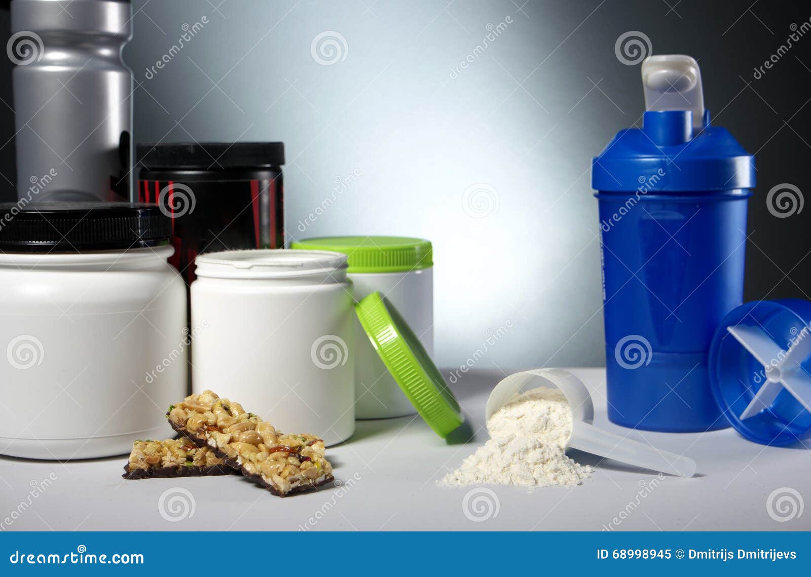 Sport Nutrition Supplement Containers with Shaker Stock Image - Image ...