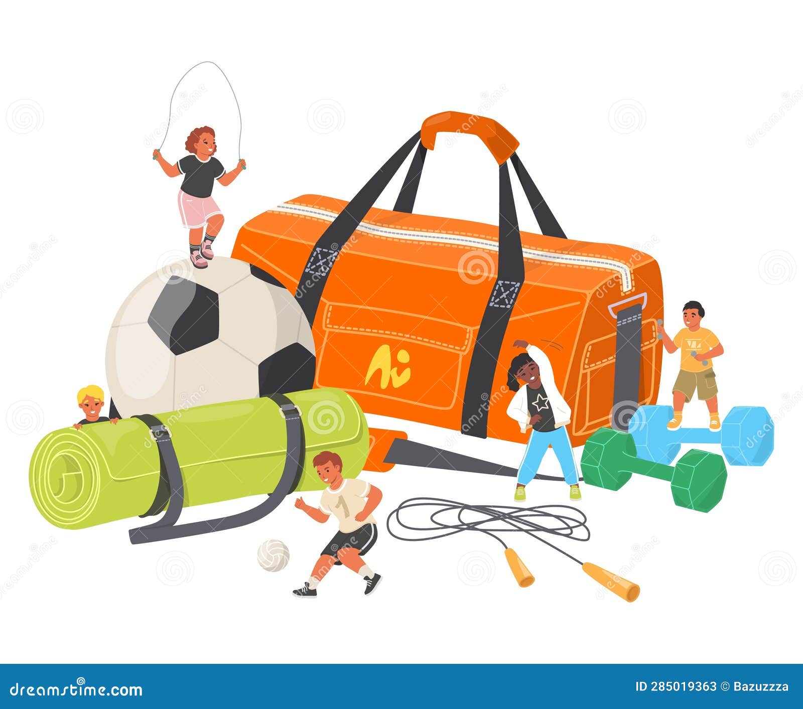 Sport Poster with Cartoon Vector Tiny Children Doing Physical Exercise ...