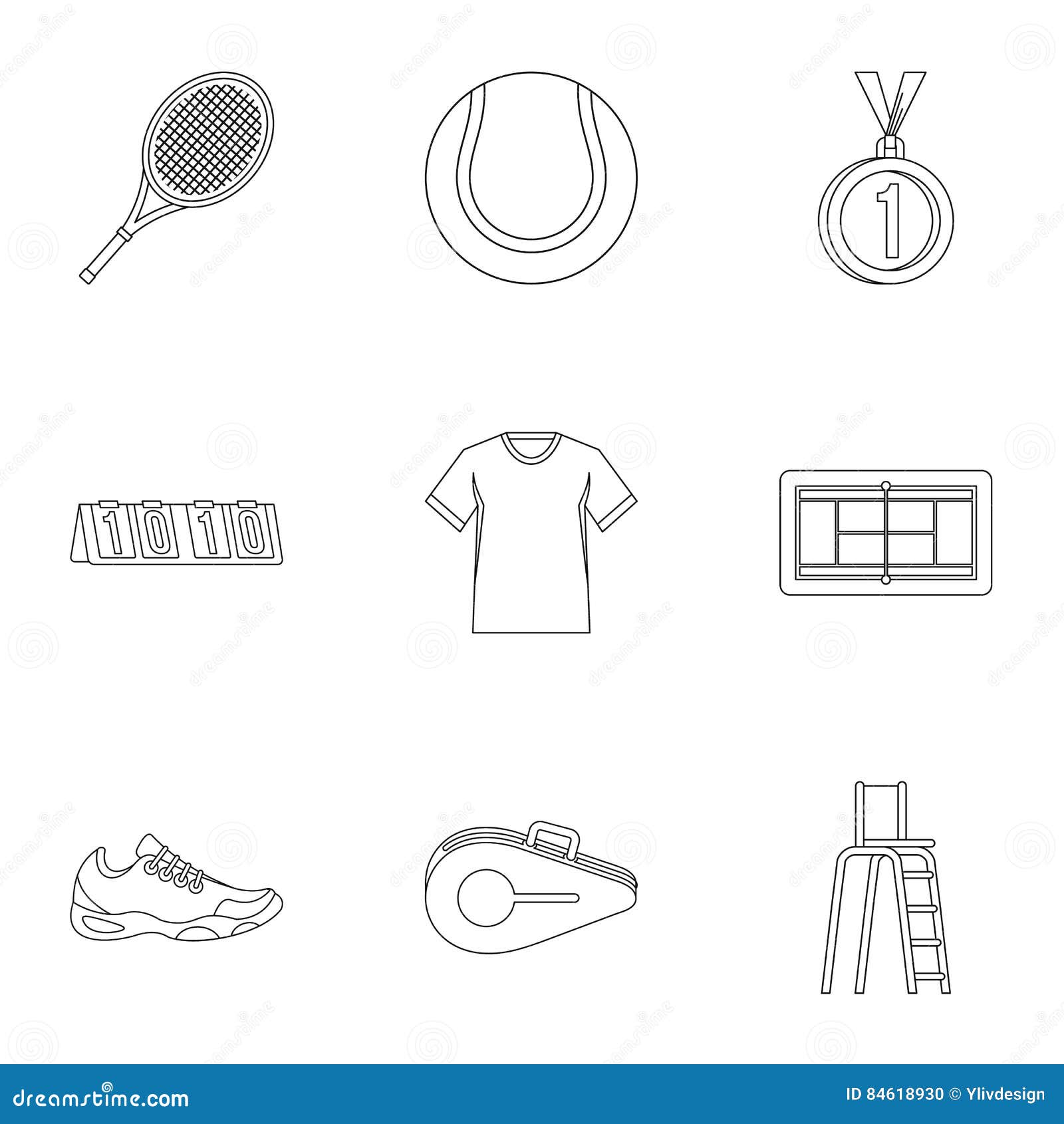 Sport with Racket Icons Set, Outline Style Stock Vector - Illustration ...