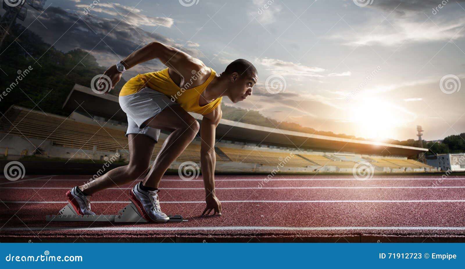 Sport. Sprinter on the Running Track. Stock Image - Image of blocks ...
