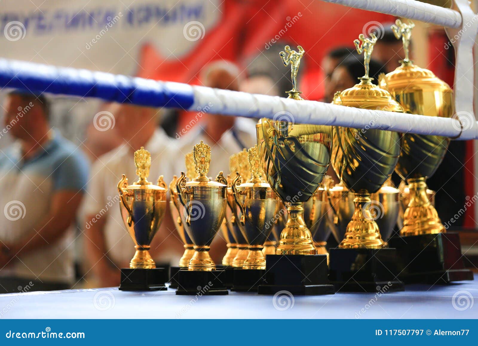 Sport Stack Gold Trophy Cup in the Ring Editorial Photography - Image ...