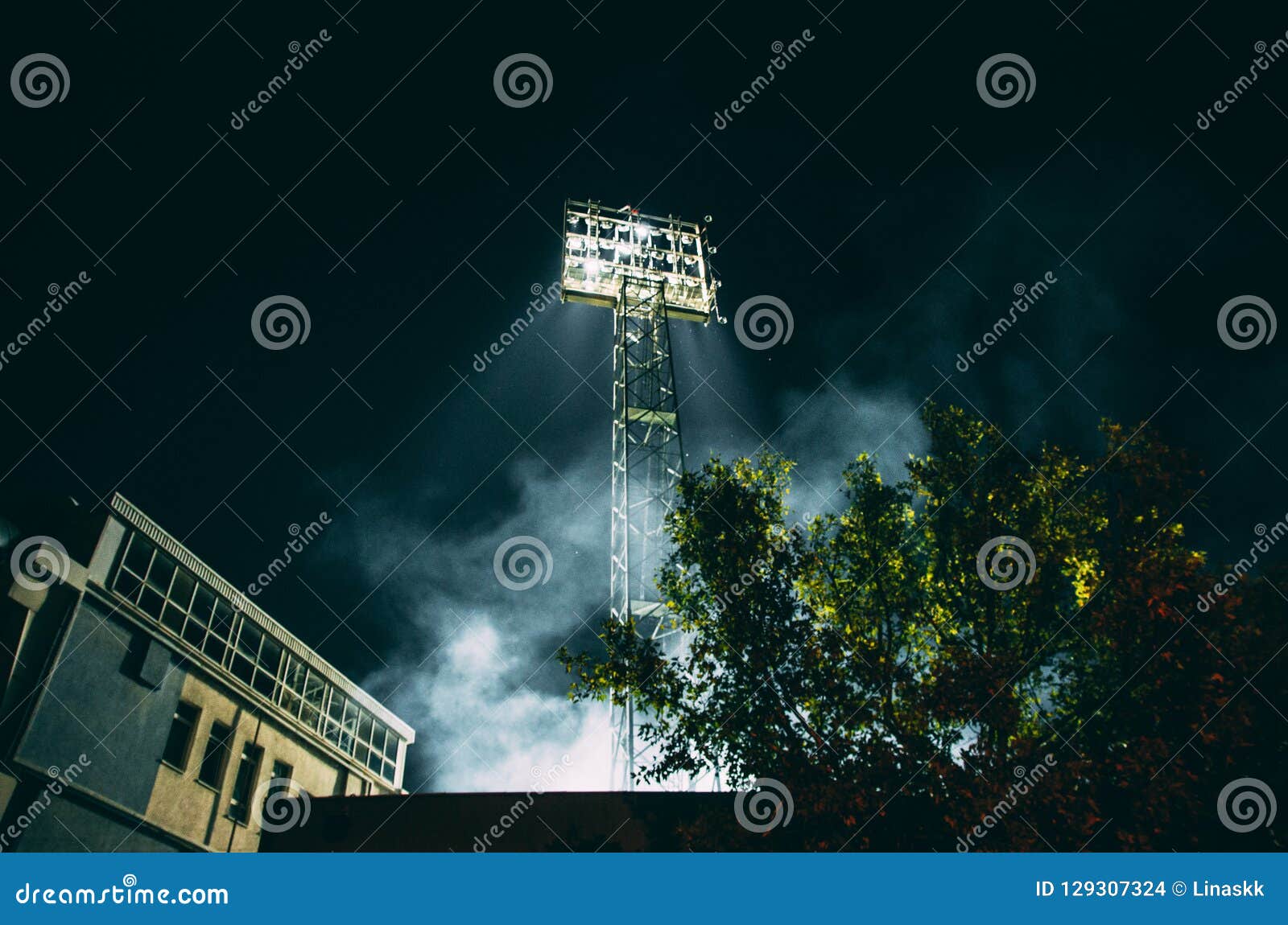 Sport Stadium Lights in Smoke Stock Photo - Image of power, stadium ...
