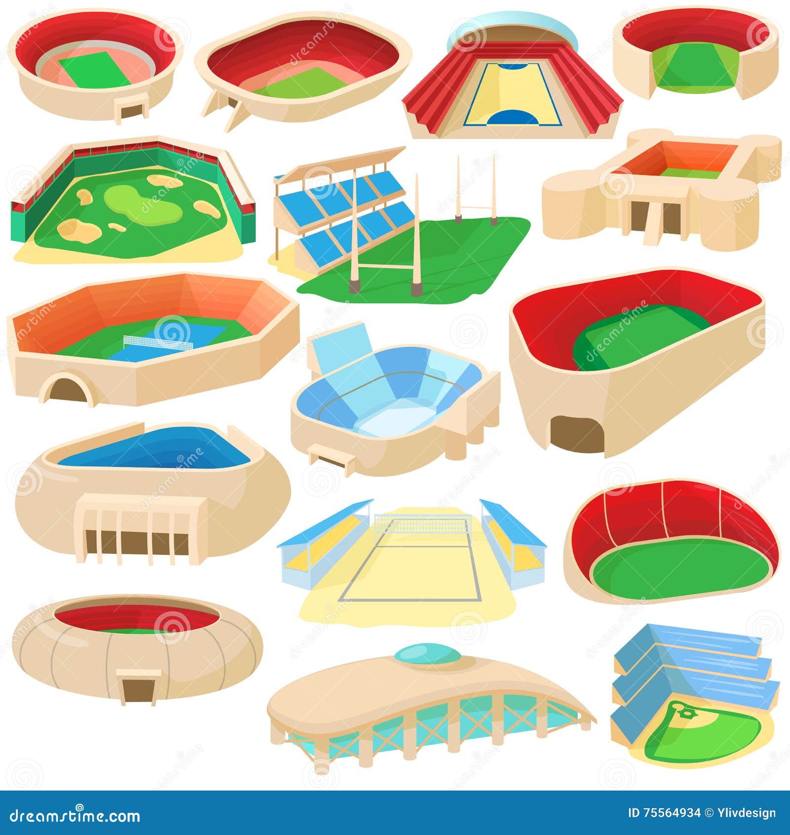 Sport Stadium Set, Cartoon Style Stock Vector - Illustration of ...