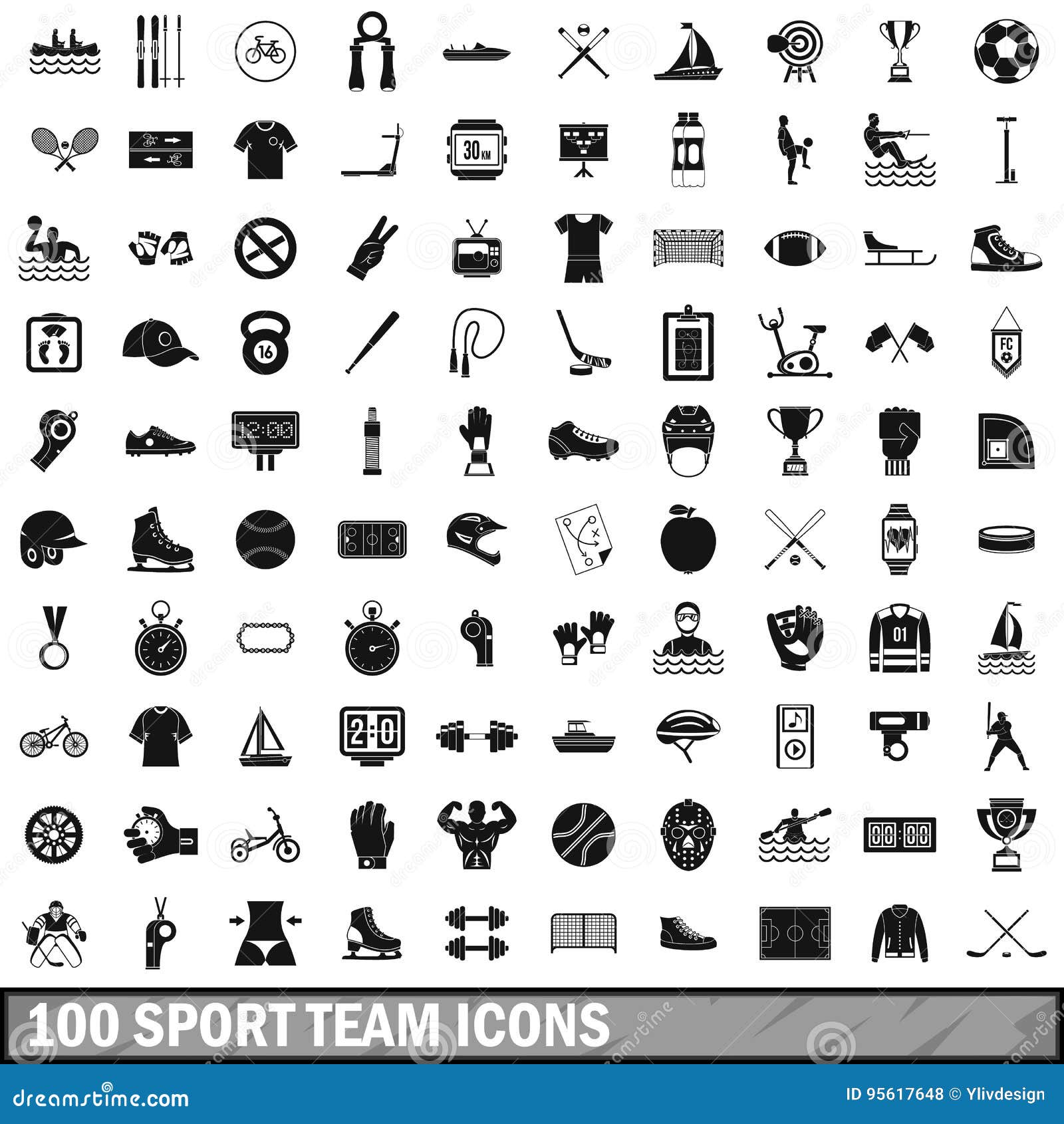 100 Sport Team Icons Set, Simple Style Stock Vector - Illustration of ...
