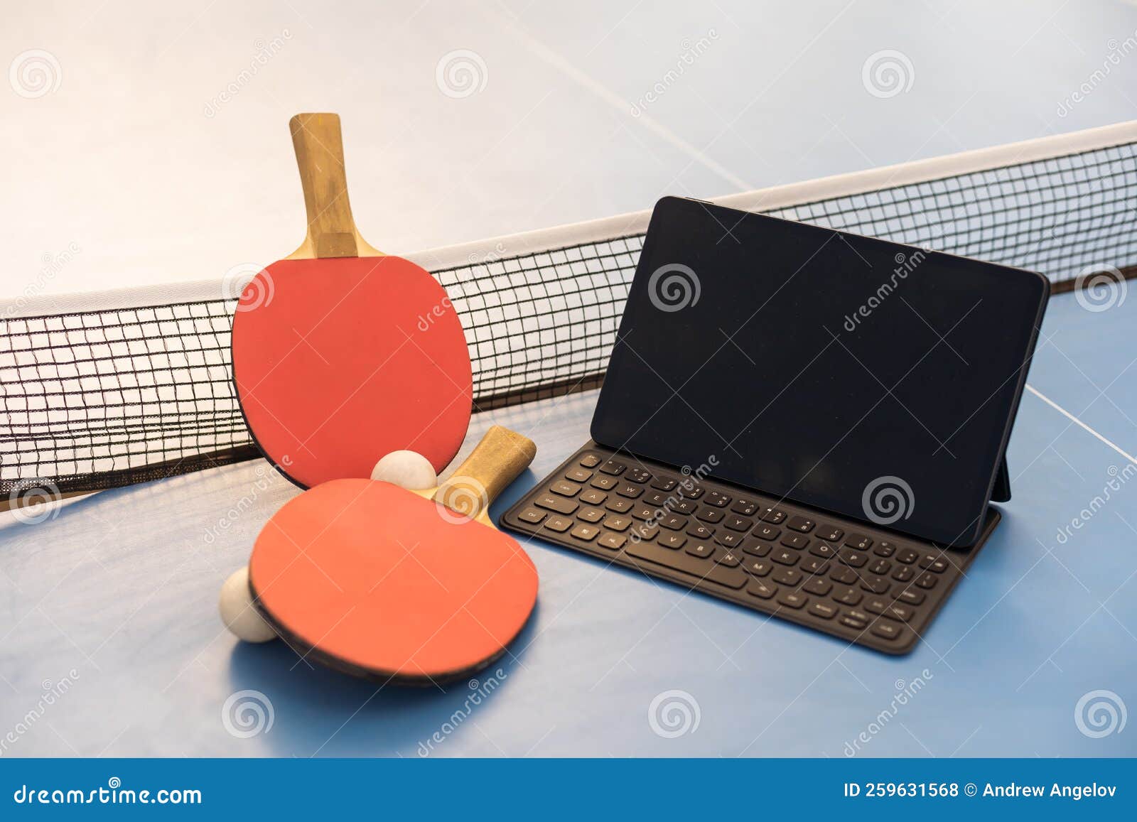 Sport, Technology, Game and Objects Concept - Close Up of Ping-pong or ...