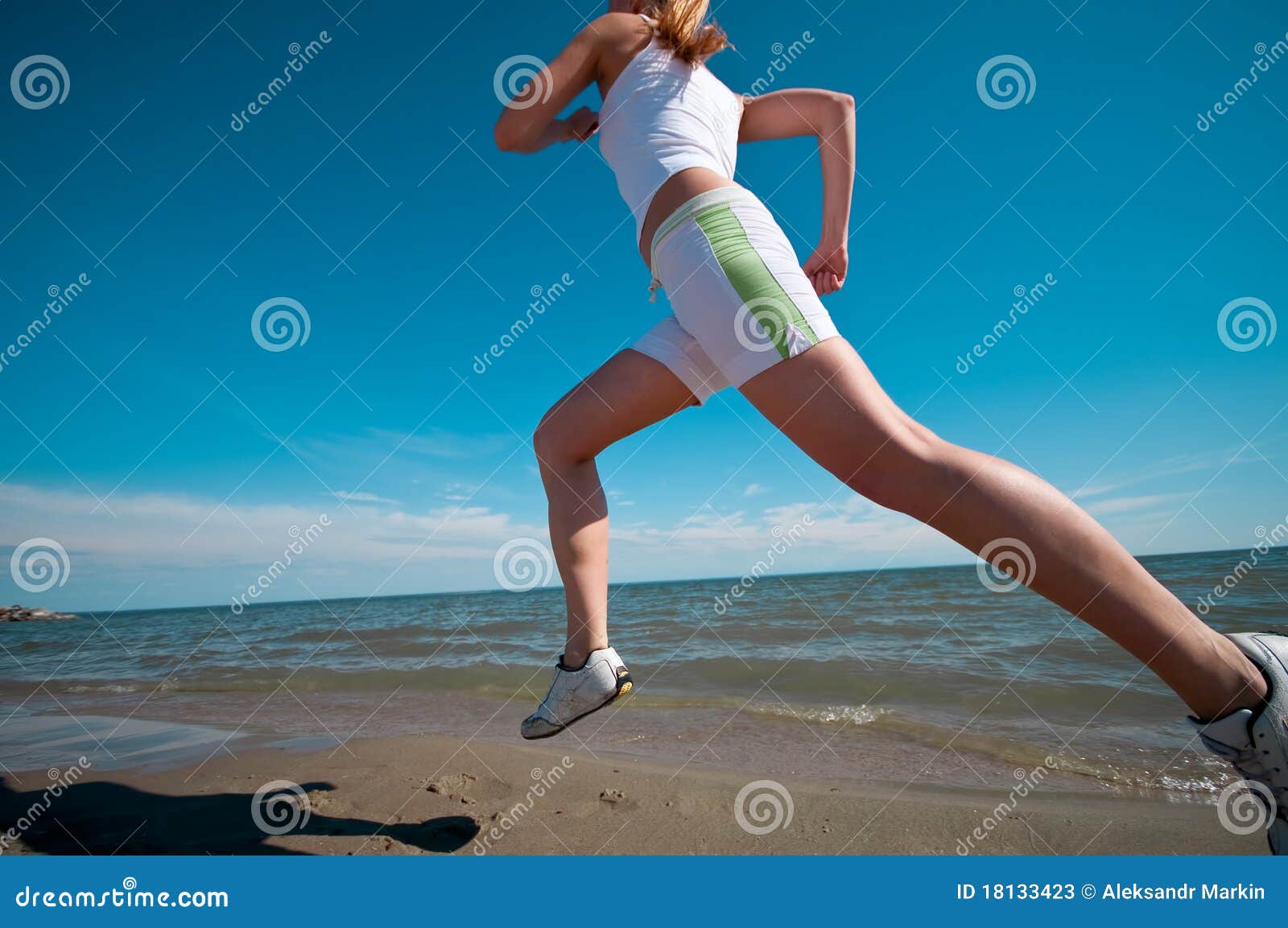 Sport Woman Running on Beach Stock Image - Image of aerobics, energy ...