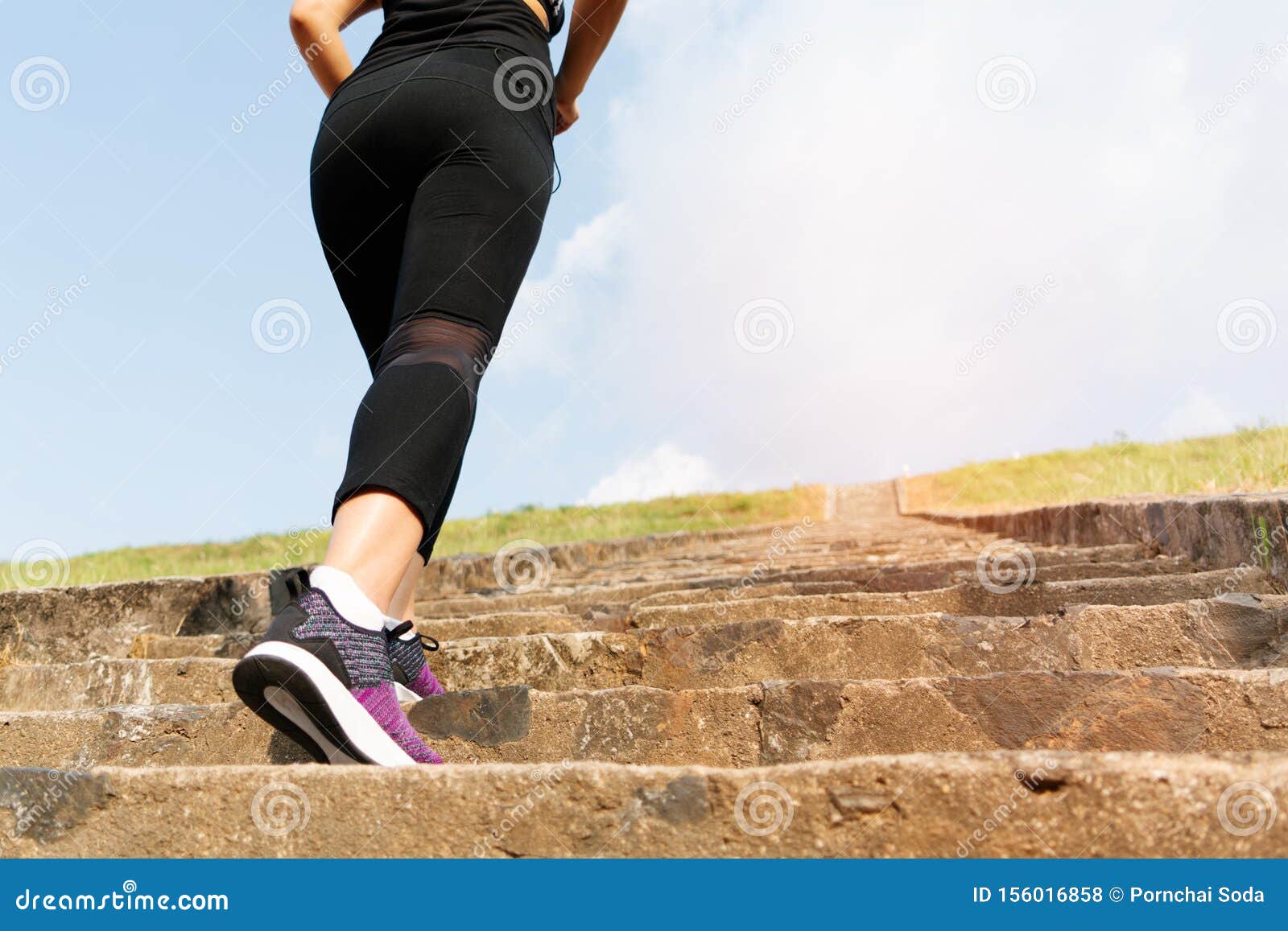 Sport Women Step Up on Stone Step for Workout Stock Photo - Image of ...