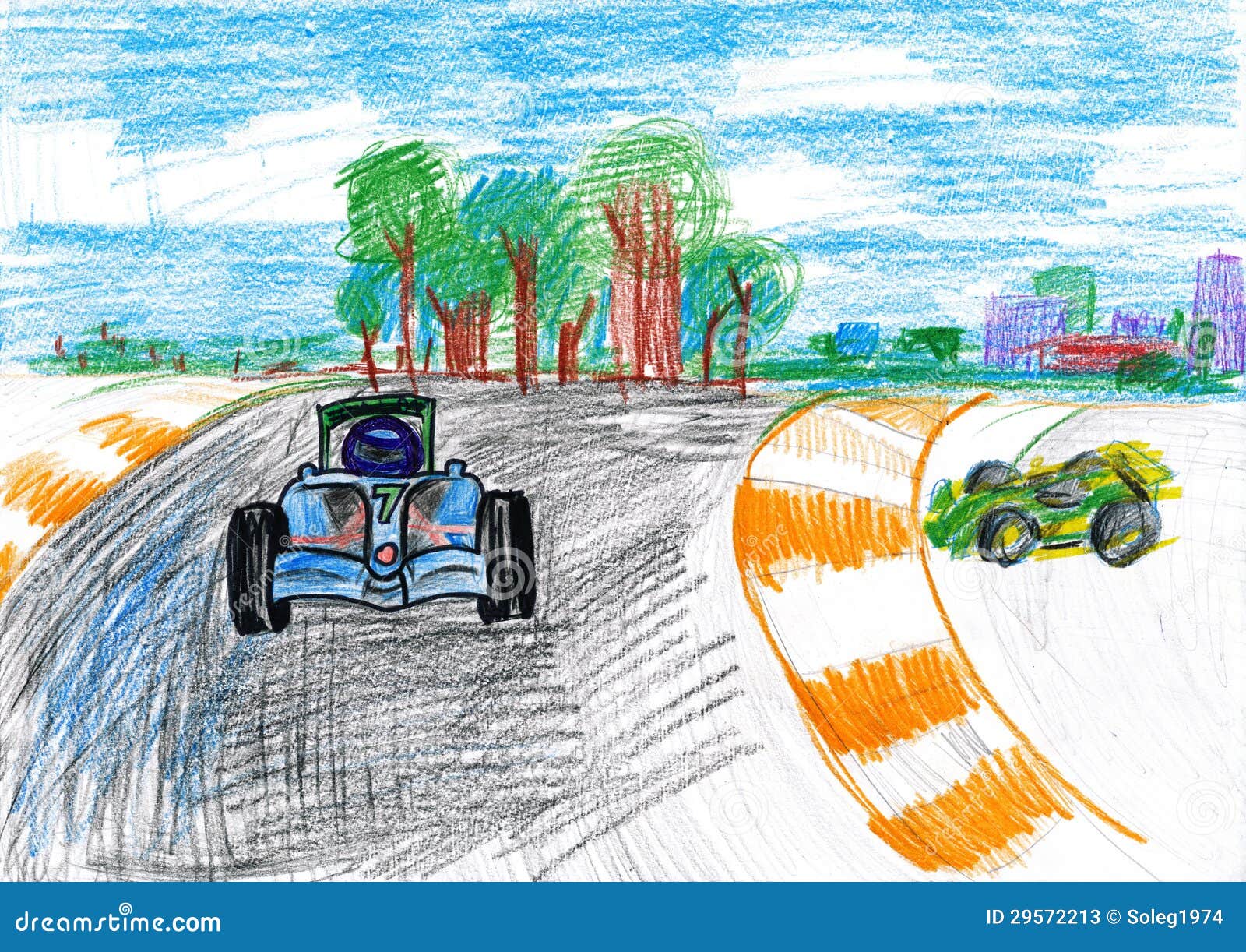 Sportcar Racing. Child Drawing Stock Illustration - Illustration of ...