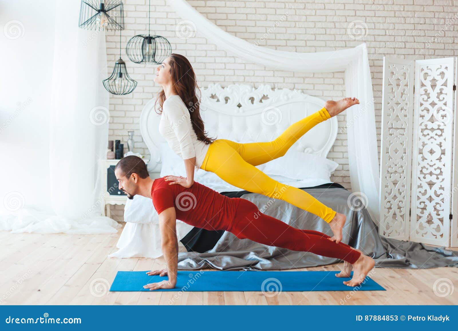 Sporting Couple is Training at Home. Stock Image - Image of exercising ...