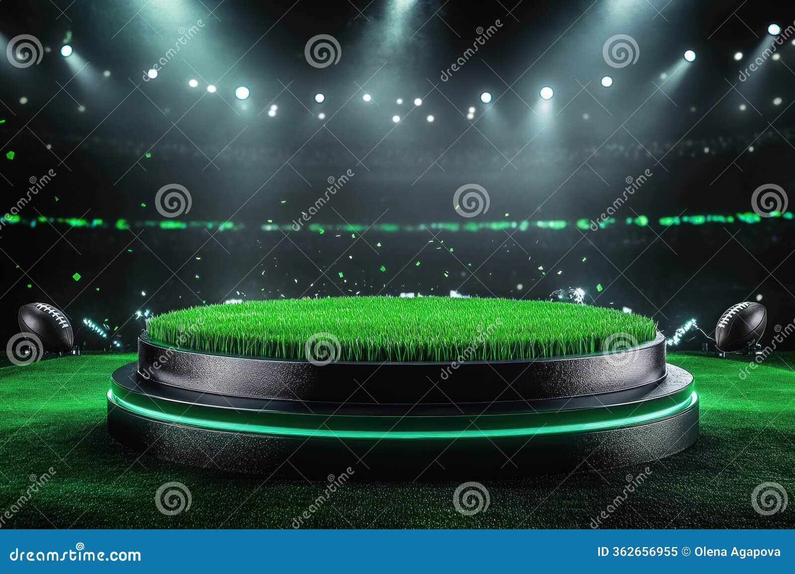 Sporting Field Setup with Bright Lights and Grass for an Event Stock ...