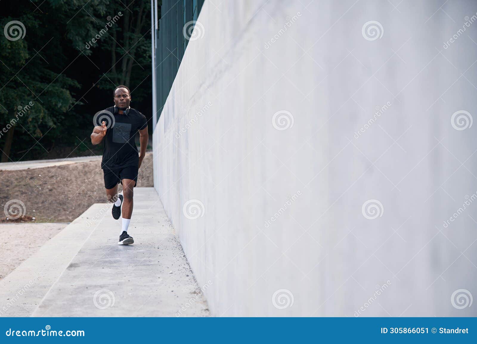 Sportive Black Man is Running, Morning Routine Stock Image - Image of ...