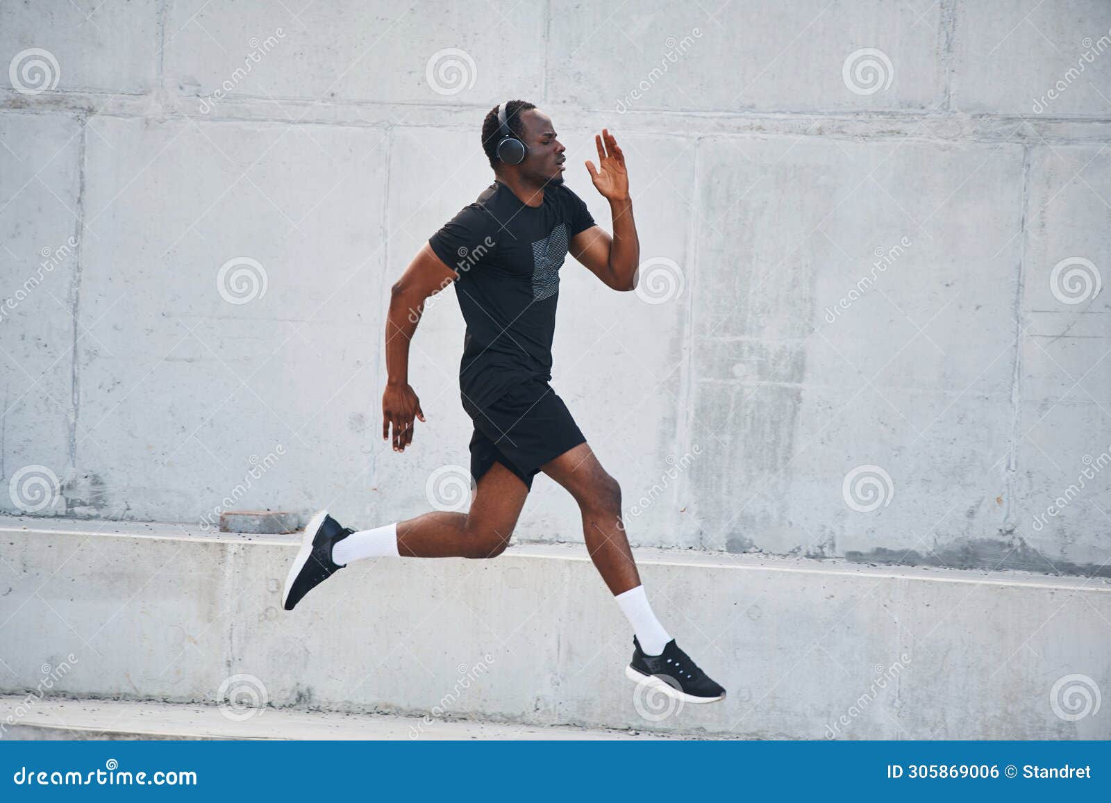 Sportive Black Man is Running, Morning Routine Stock Photo - Image of ...