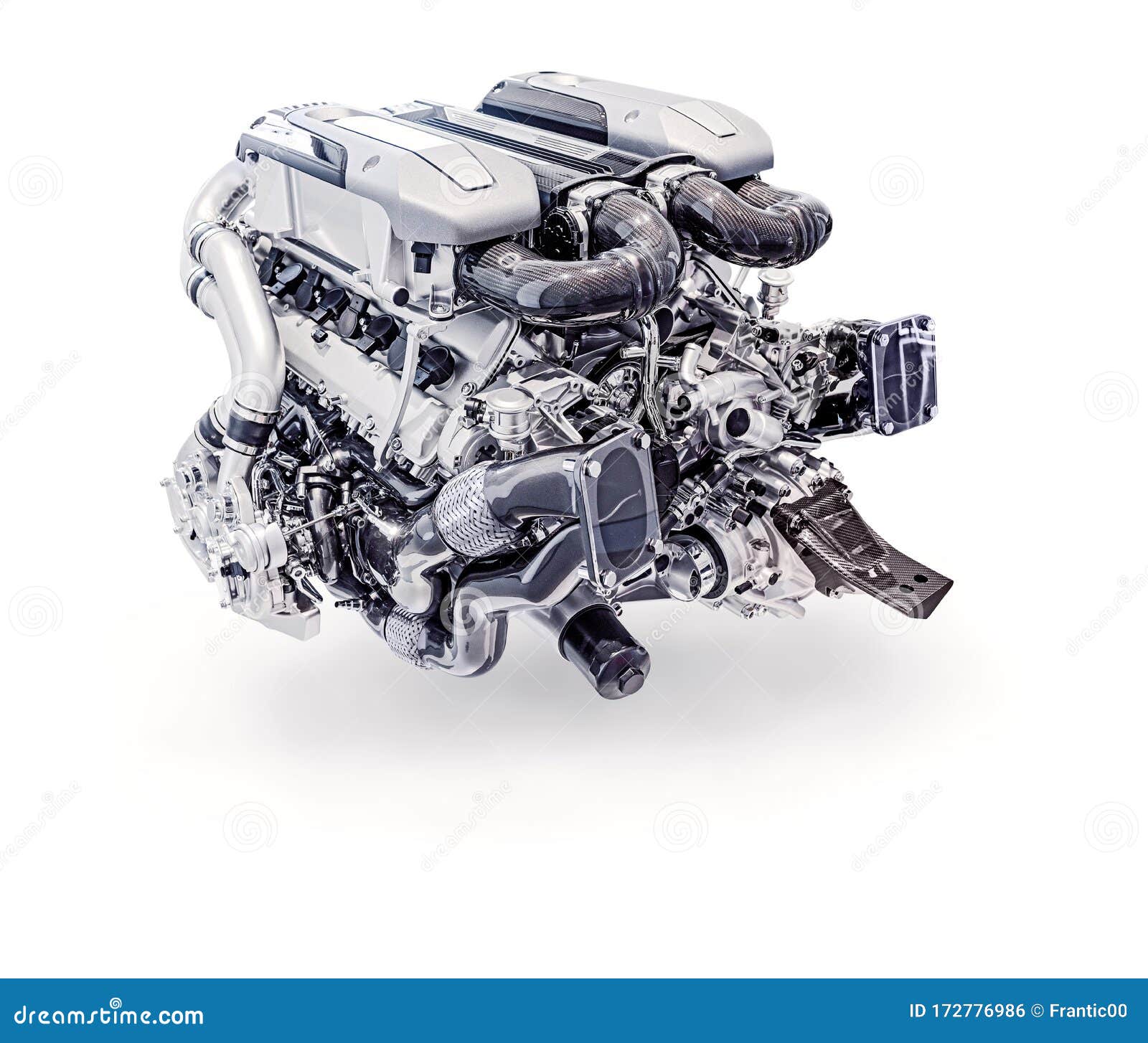 Sportive Car Chrome Engine Isolated on White Stock Photo - Image of ...