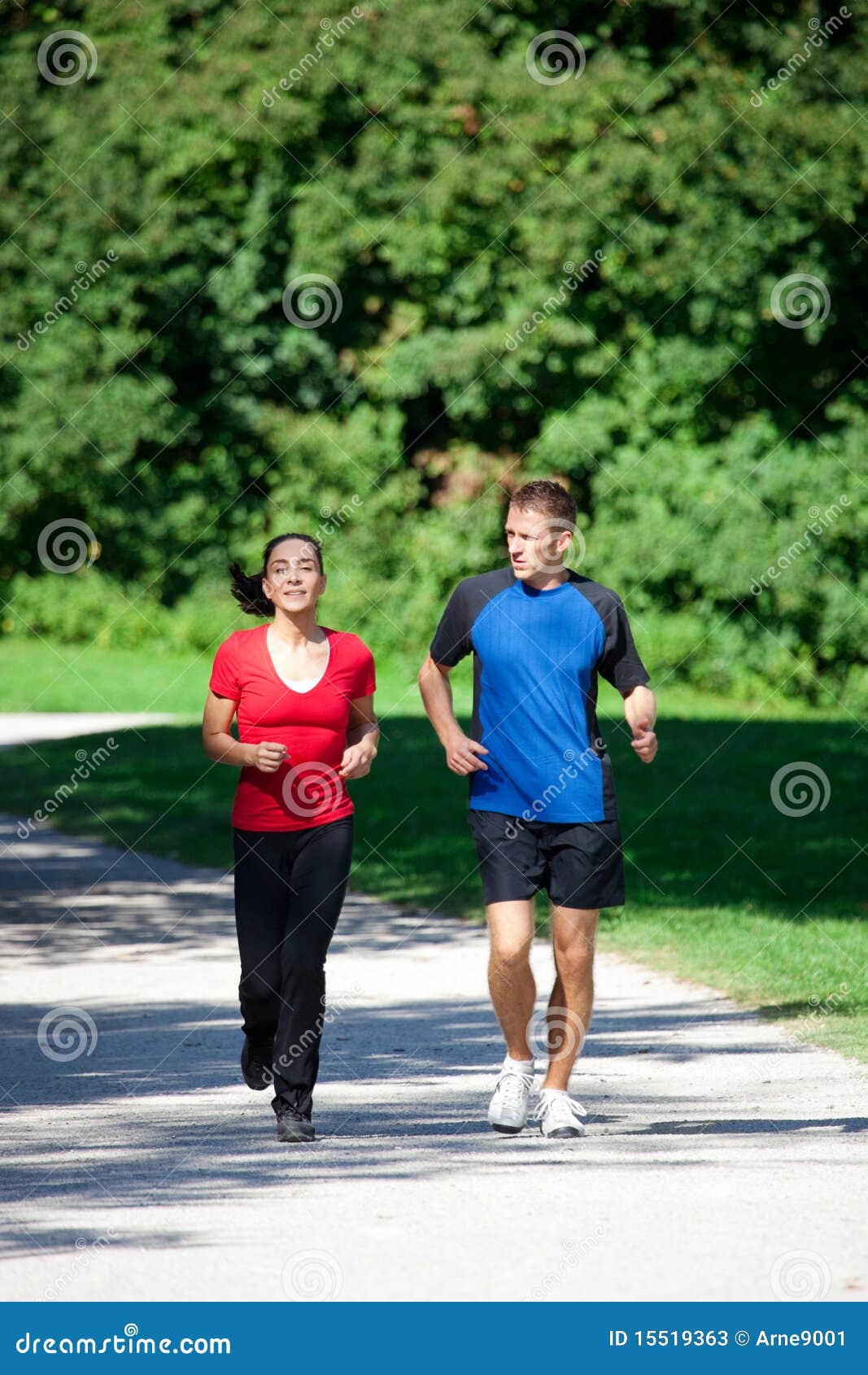 Sportive Couple Jogging Together on Summer Day Stock Image - Image of ...