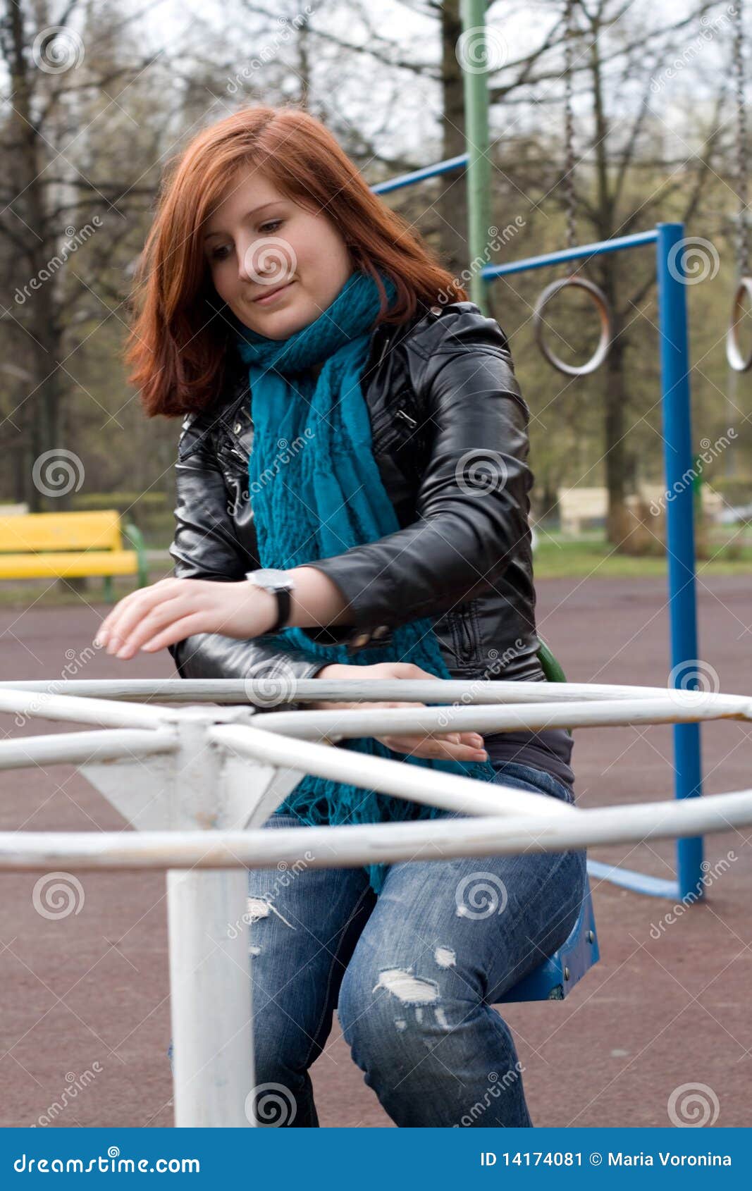 Sportive Girl Riding Carousel Stock Image - Image of joyful, natural ...